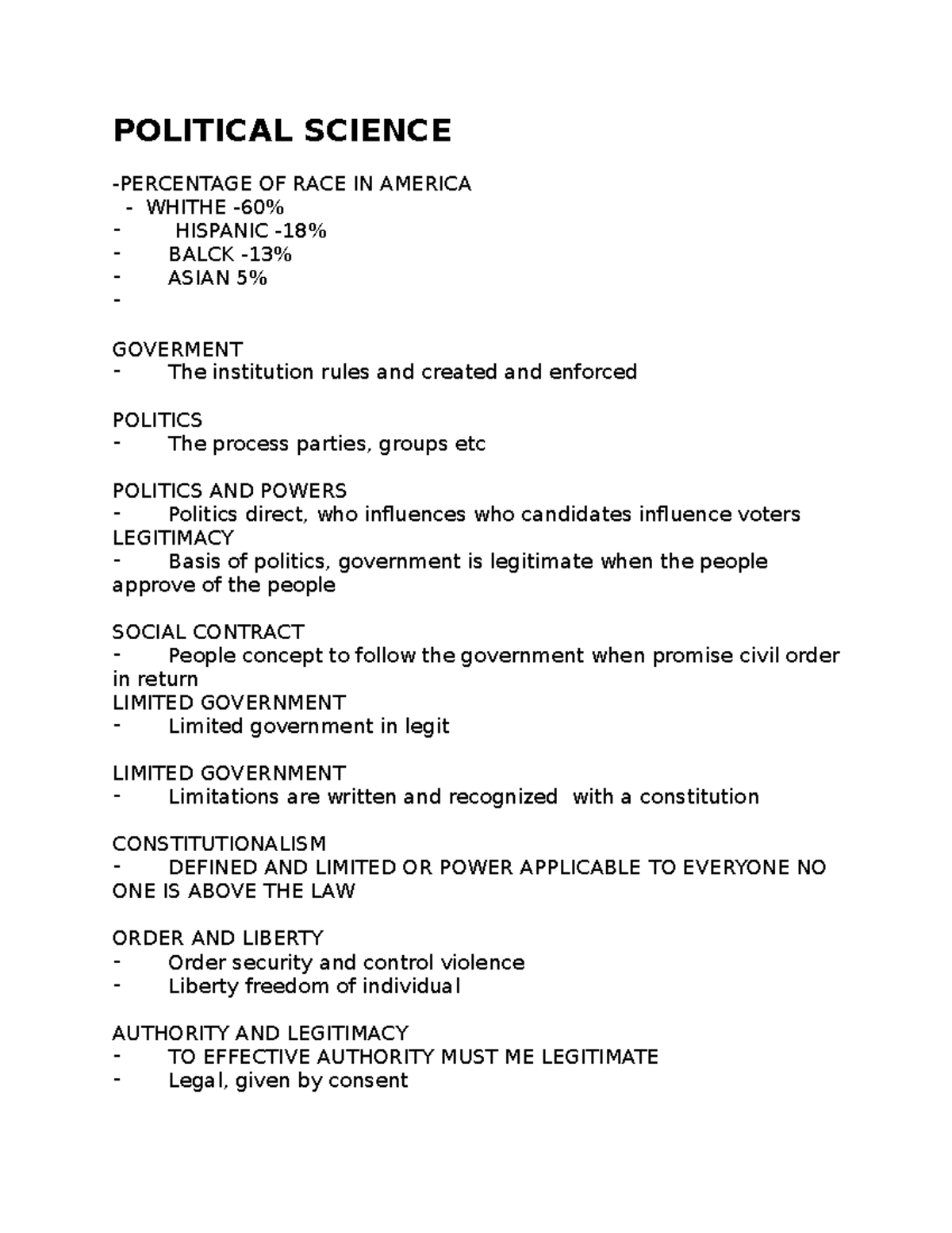 Political Science - THIS WERE LECTURE NOTES DURING THE SEMESTER ...