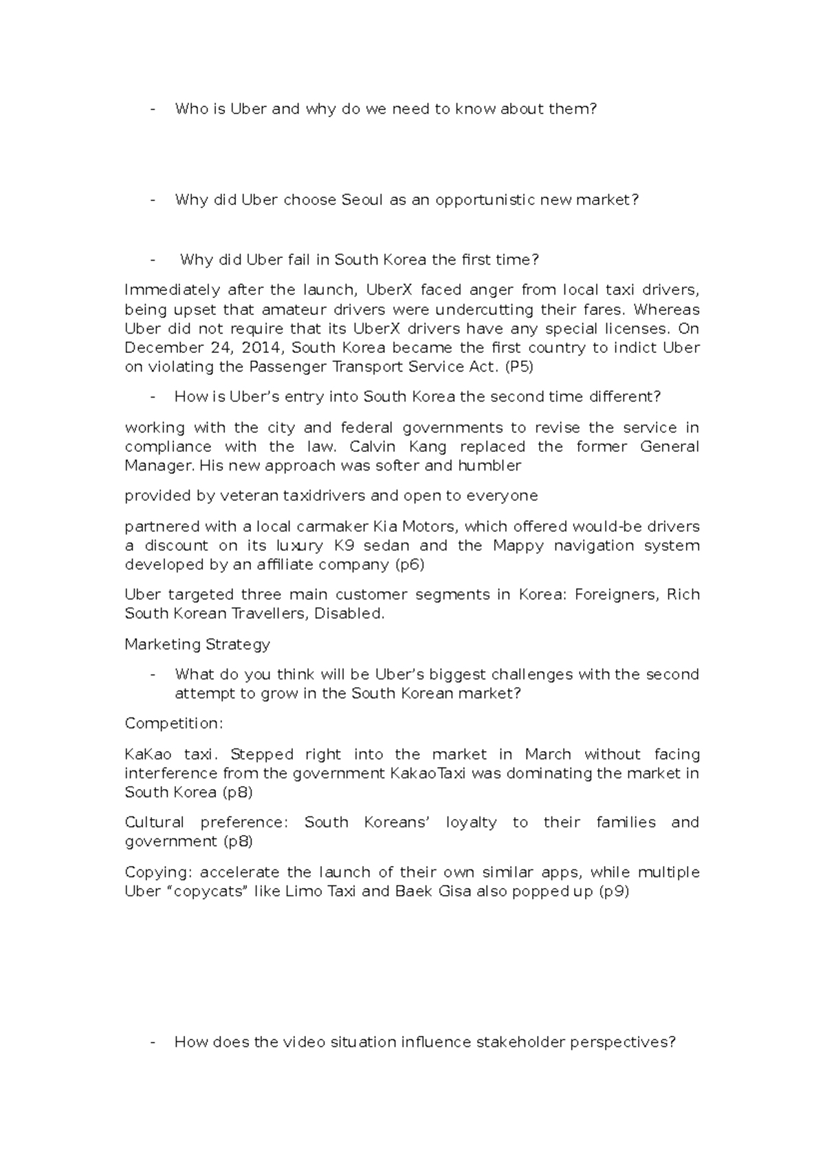 Tut w8 - Tutorial notes on week 8 - Who is Uber and why do we need to ...