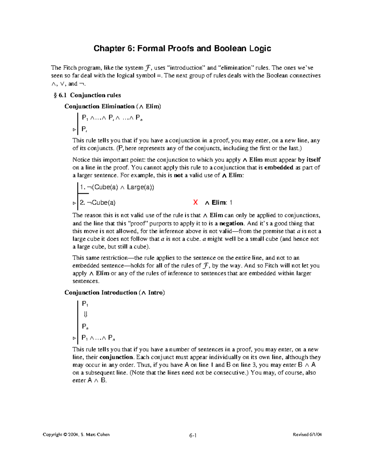 Notes on Chapter 6 - Chapter 6: Formal Proofs and Boolean Logic The ...