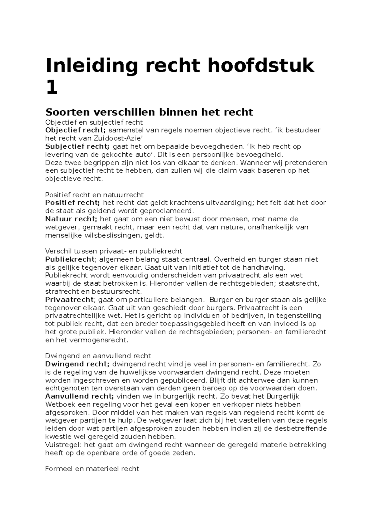 Inleiding recht alle hoofdstukken - Inleiding recht hoofdstuk 1 Soorten ...