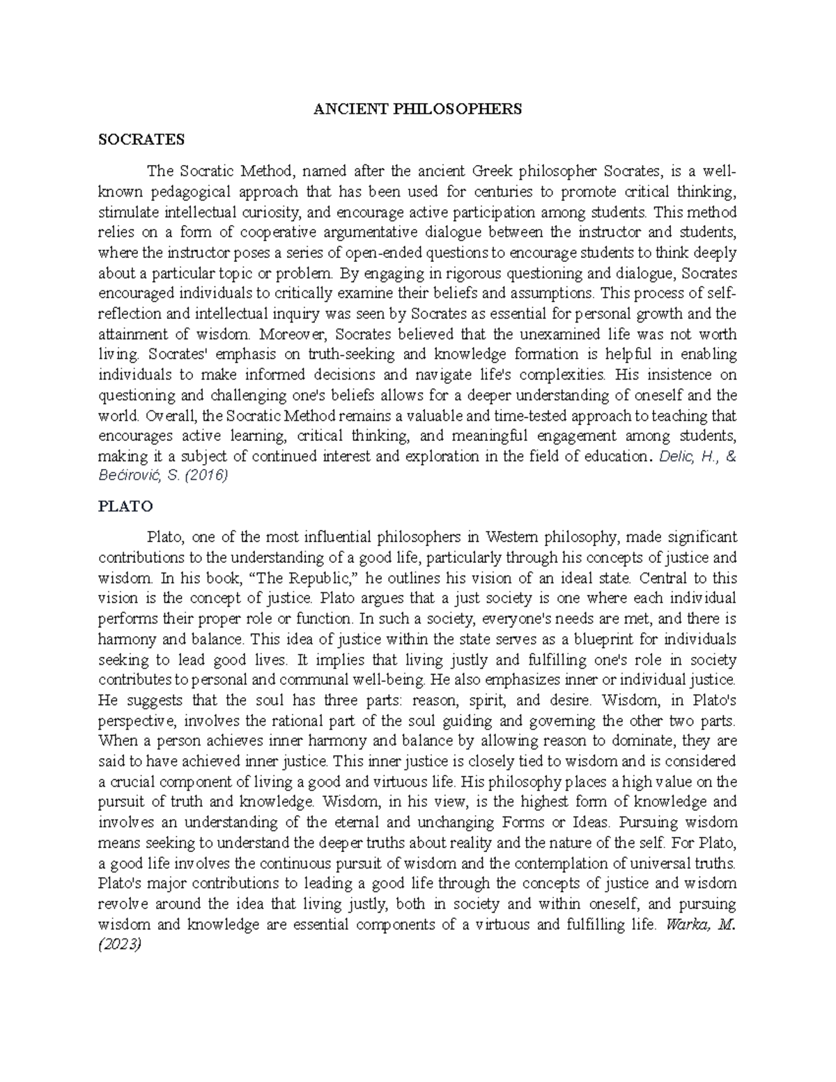 Ethics assignment - Philosophers - ANCIENT PHILOSOPHERS SOCRATES The ...