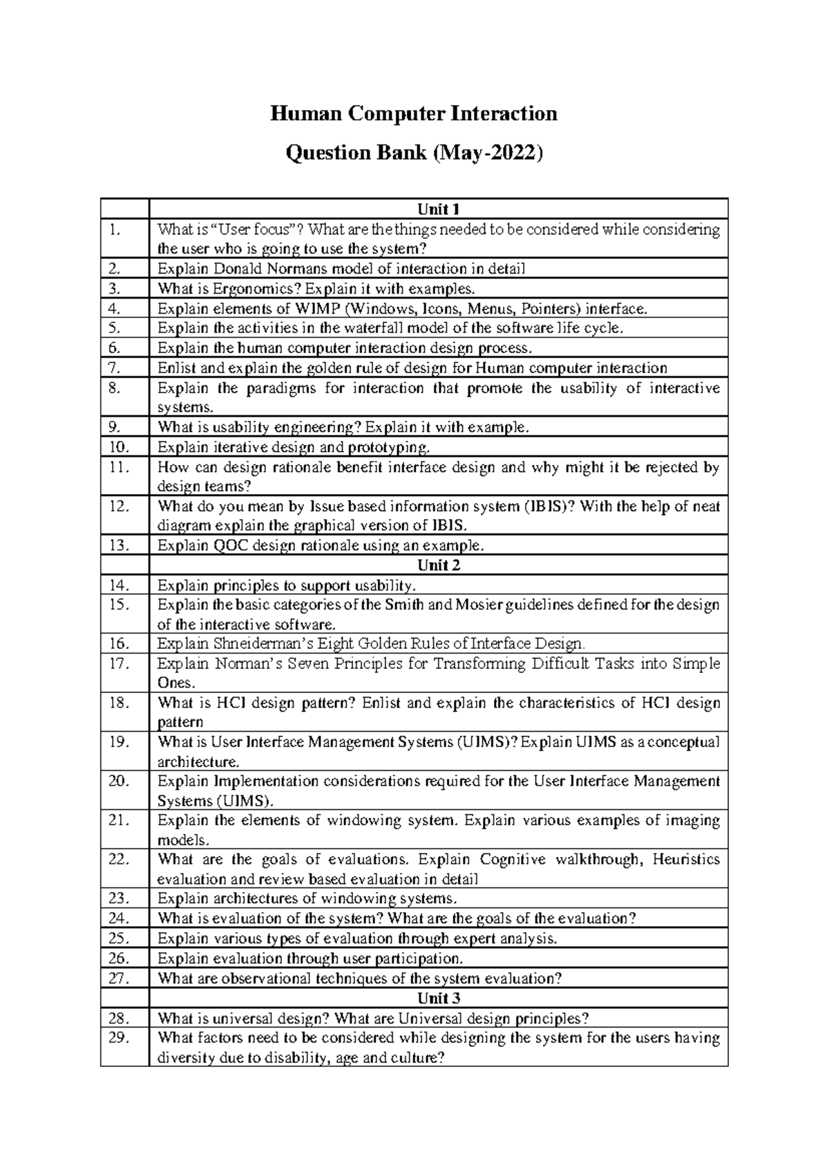 HCI QB - Human computer interaction - Human Computer Interaction Question Bank (May- 2022 ) Unit ...
