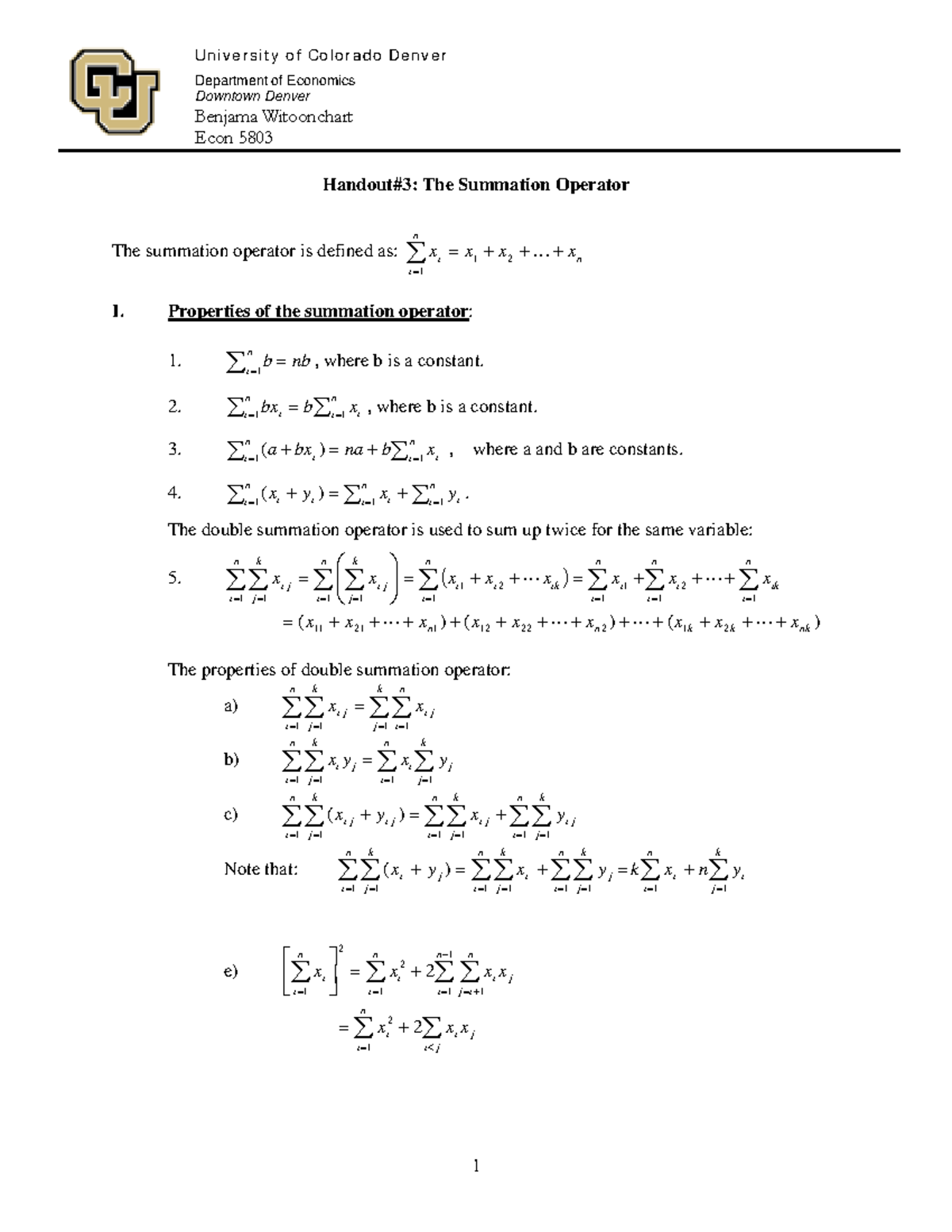 5803handout 3 Summation - Handout#3: The Summation Operator The ...