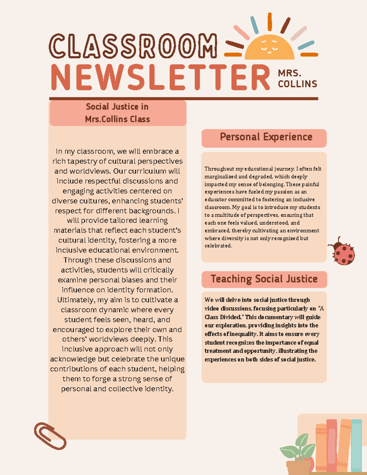 Classroom Educational Newsletter in Pink Brown and Cream Simple Graphic ...