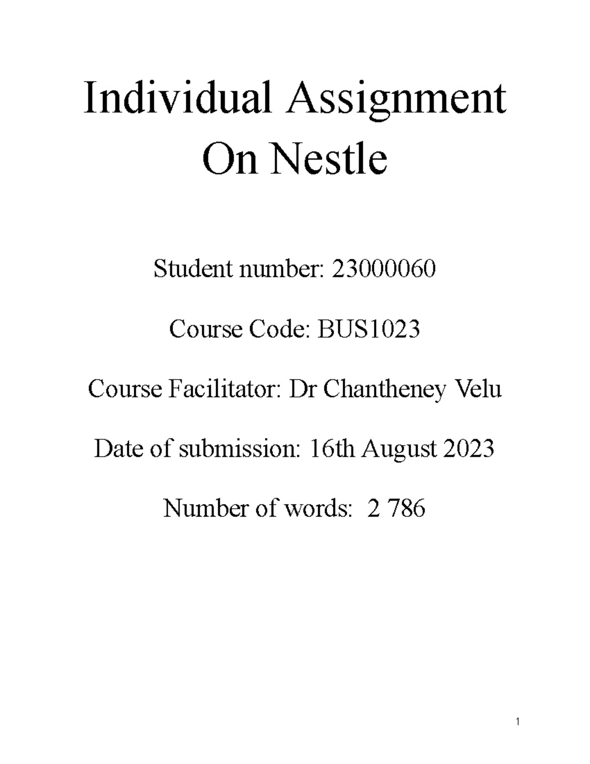Nestle Individual Assigment - Individual Assignment On Nestle Student ...