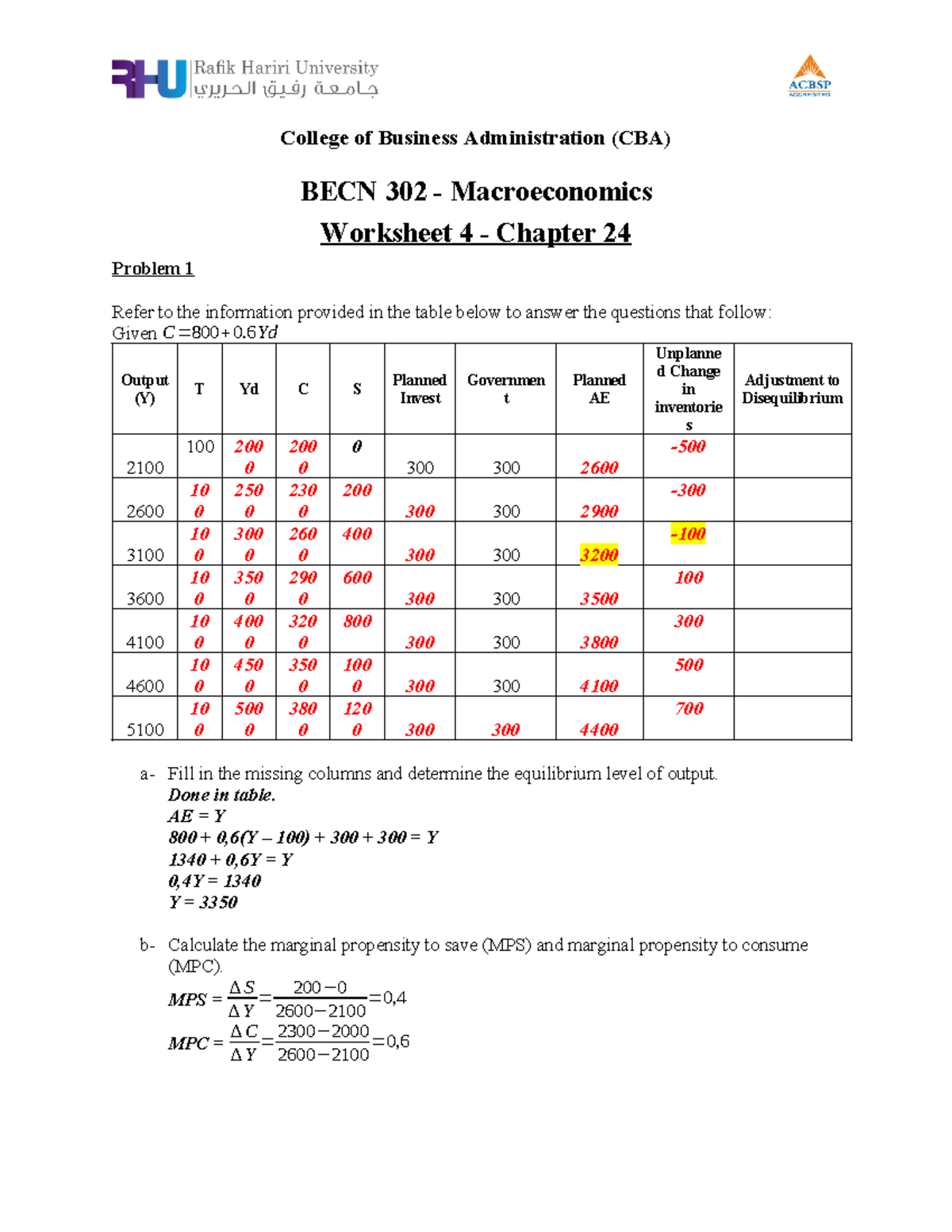 Macro Chapter 24 Worksheet 4 - College of Business Administration (CBA ...