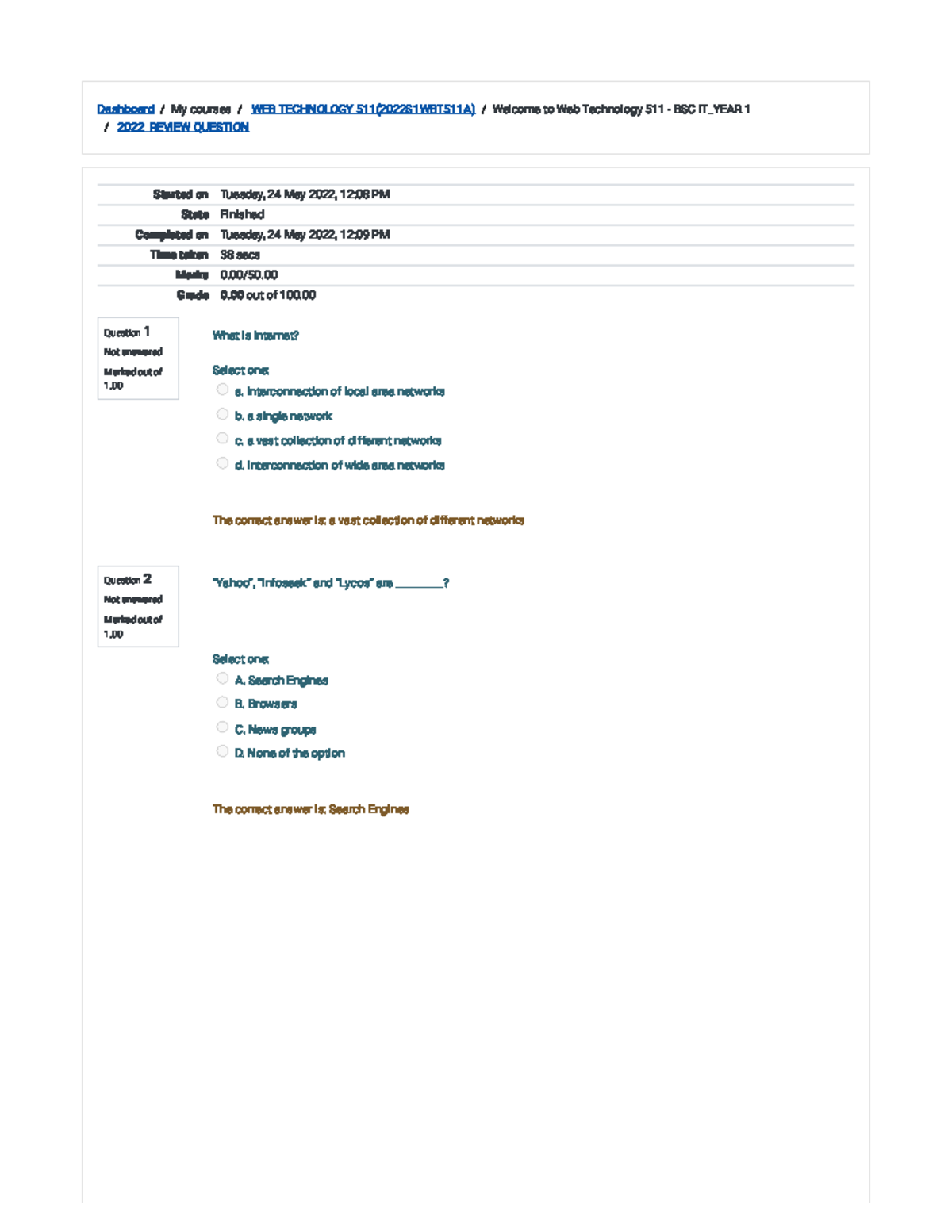 2022 Review Question Attempt review - Dashboard/My courses/ WEB ...