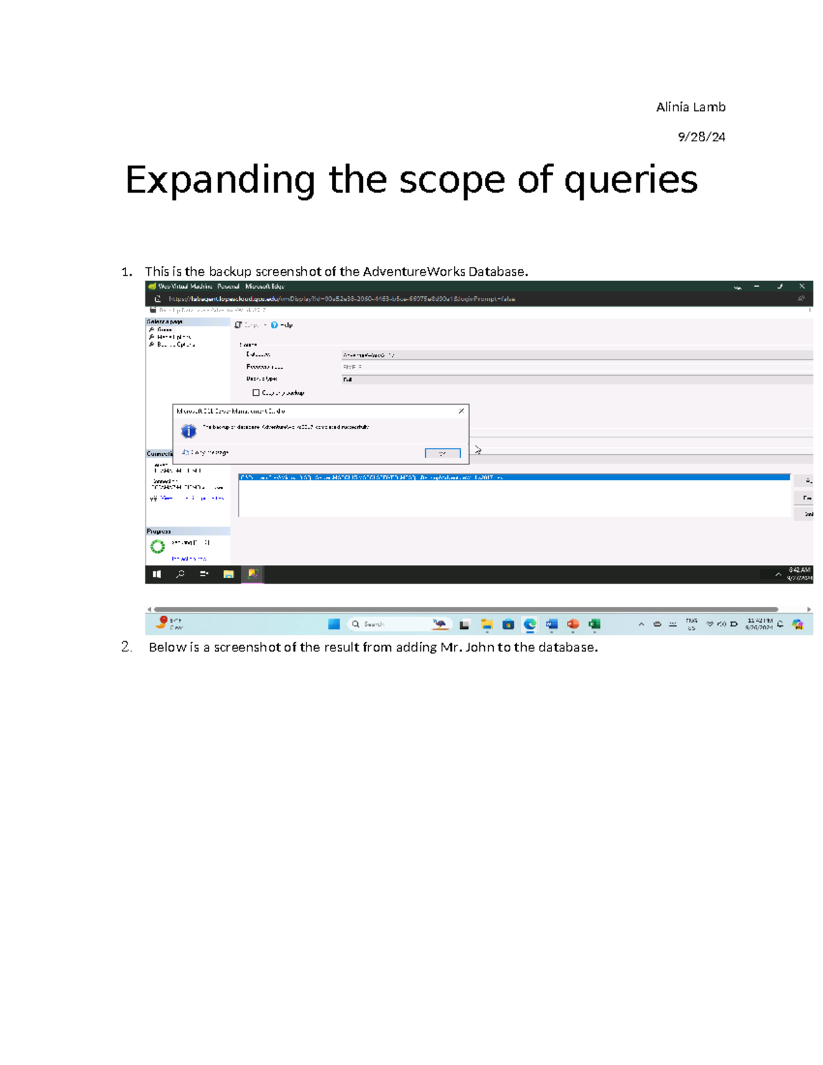 Expanding the scope of Queries - Alinia Lamb 9/28/ Expanding the scope of queries 1. This is the ...