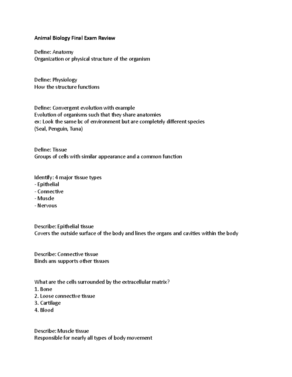 Animal Biology Final Exam Review - Animal Biology Final Exam Review ...