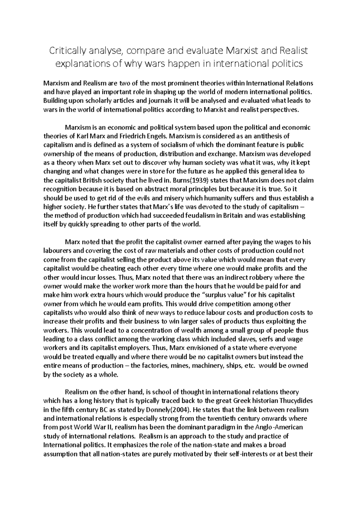 Marxism and Realism - 2nd assignment for the subject - Warning: TT ...