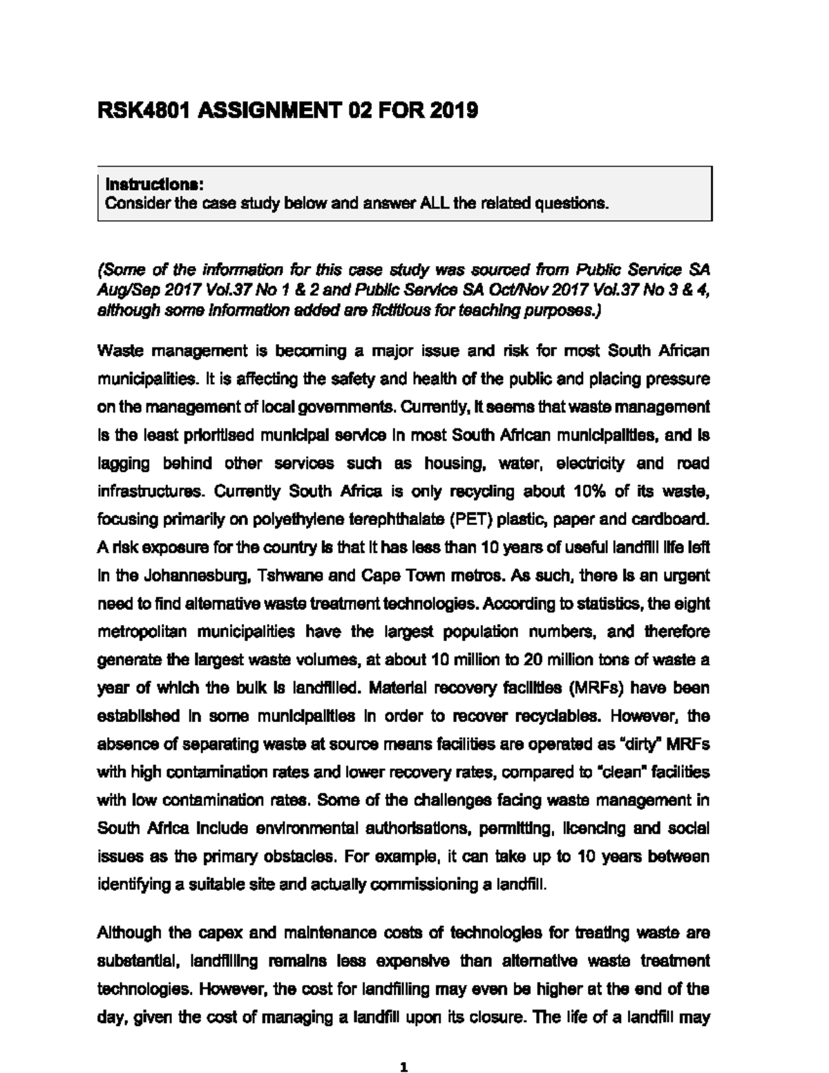Ass 02 2019 question - Operational risk management is a dynamic ...