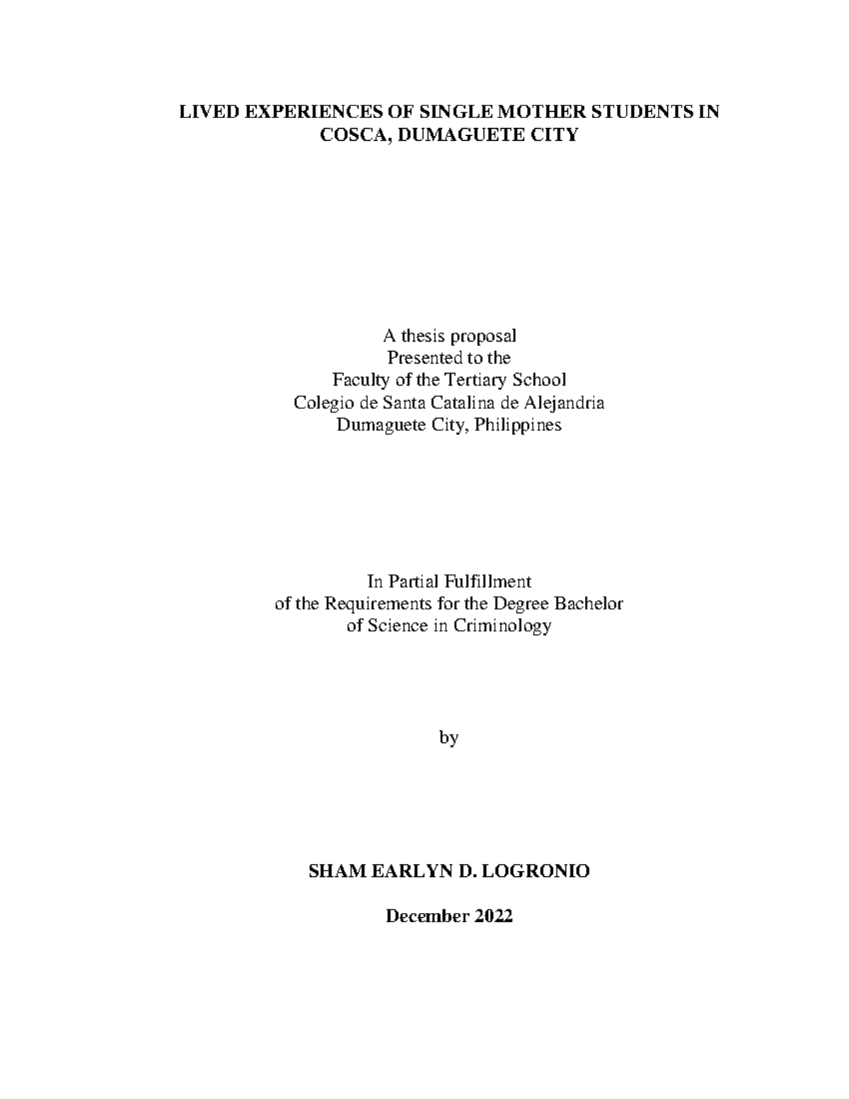 CHAP1 - CHAPTER - LIVED EXPERIENCES OF SINGLE MOTHER STUDENTS IN COSCA ...