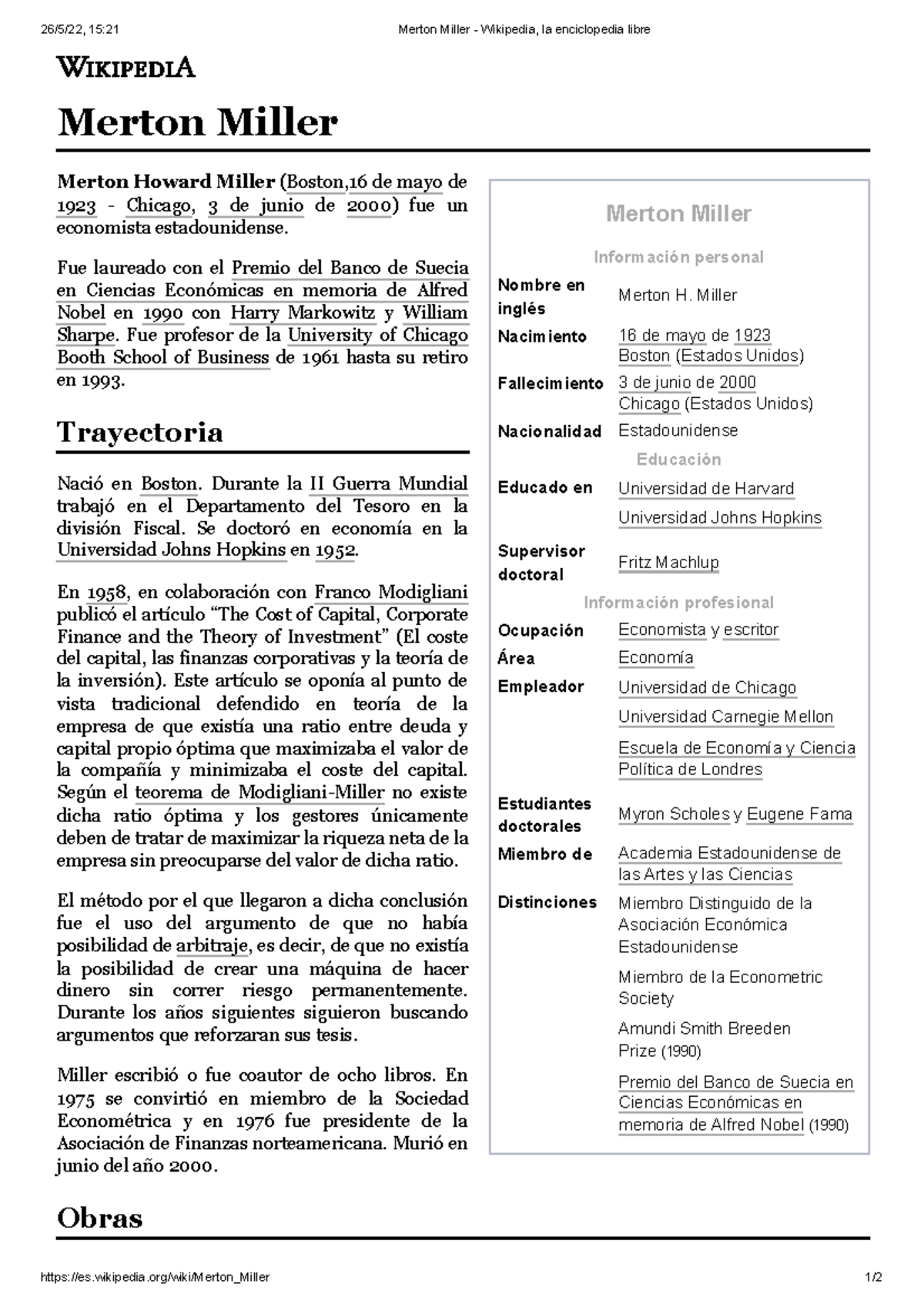 Merton Miller - Wikipedia, la enciclopedia libre - wikipedia/wiki ...