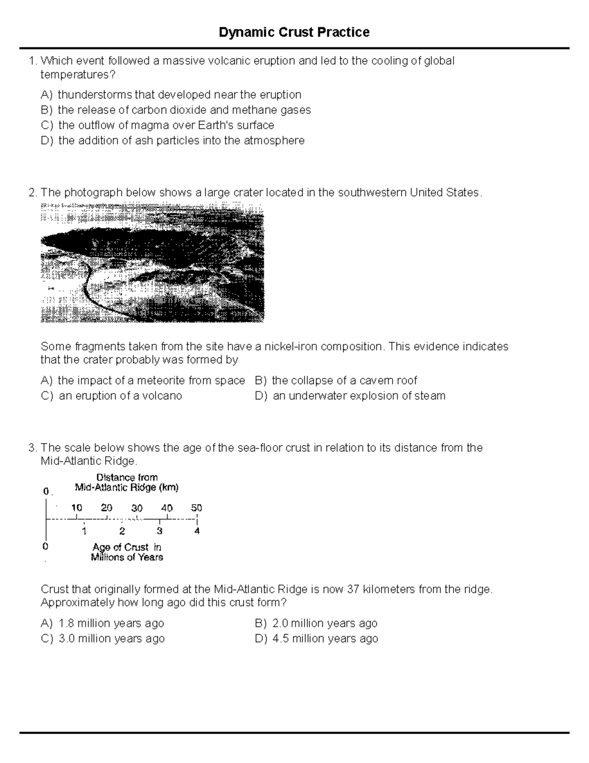 Plate Tectonics Questions bank - Dynamic Crust Practice A ...