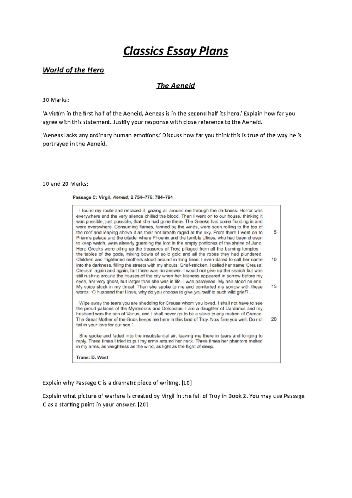 Collated Classics Essay Questions OCR - Classics Essay Plans World of ...