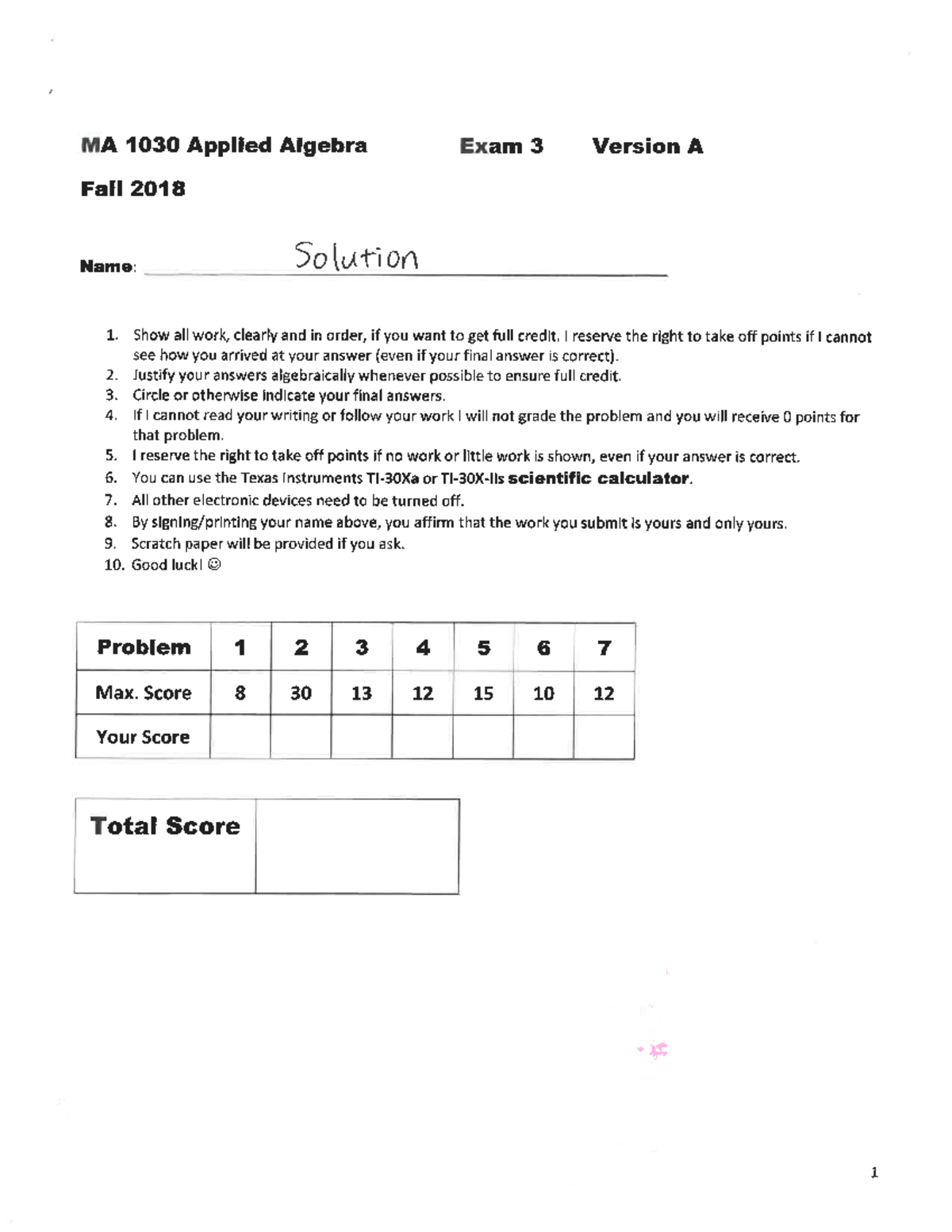 1030 ex 3 sol - Semester Review - MAT 772 - Studocu
