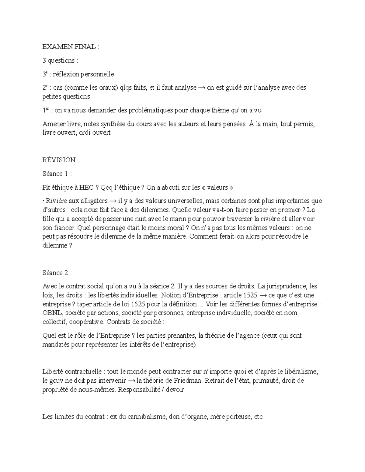 Examen Guide + Révision - EXAMEN FINAL : 3 questions : 3 e : réflexion ...