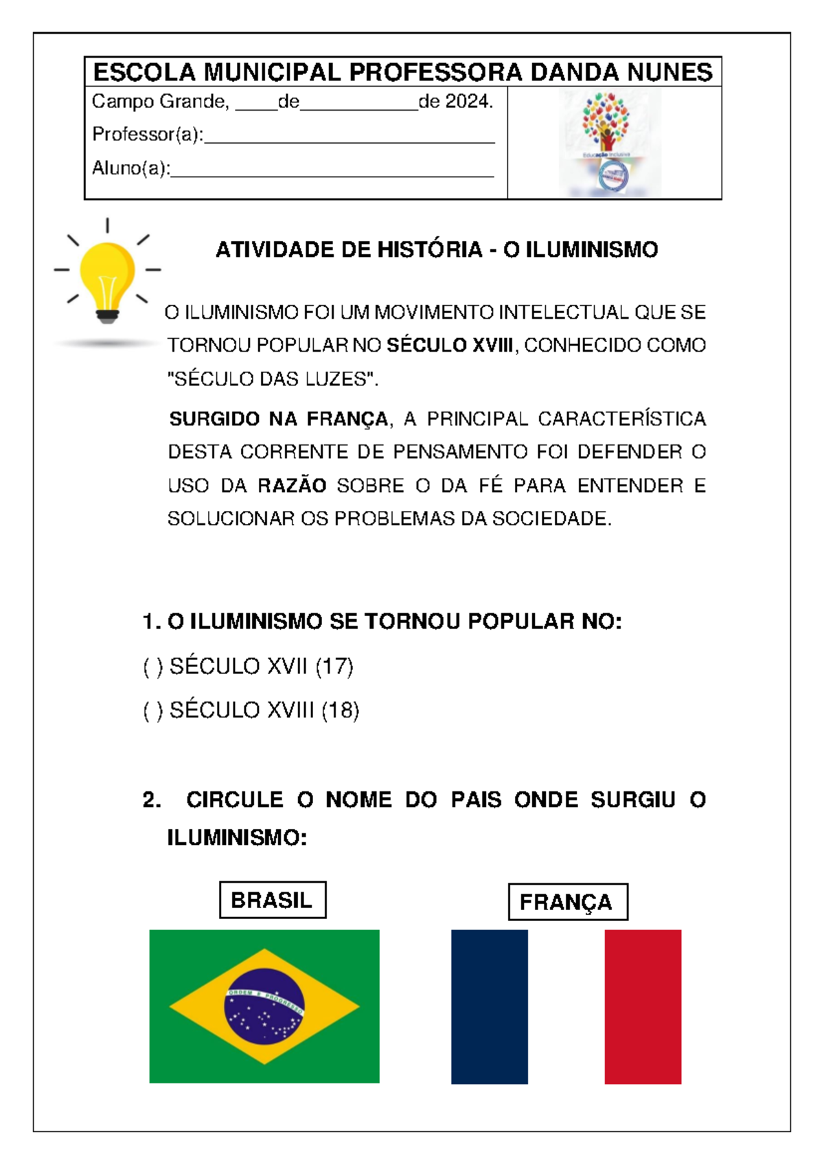 Atividade De História Iluminismo Atividade De História O