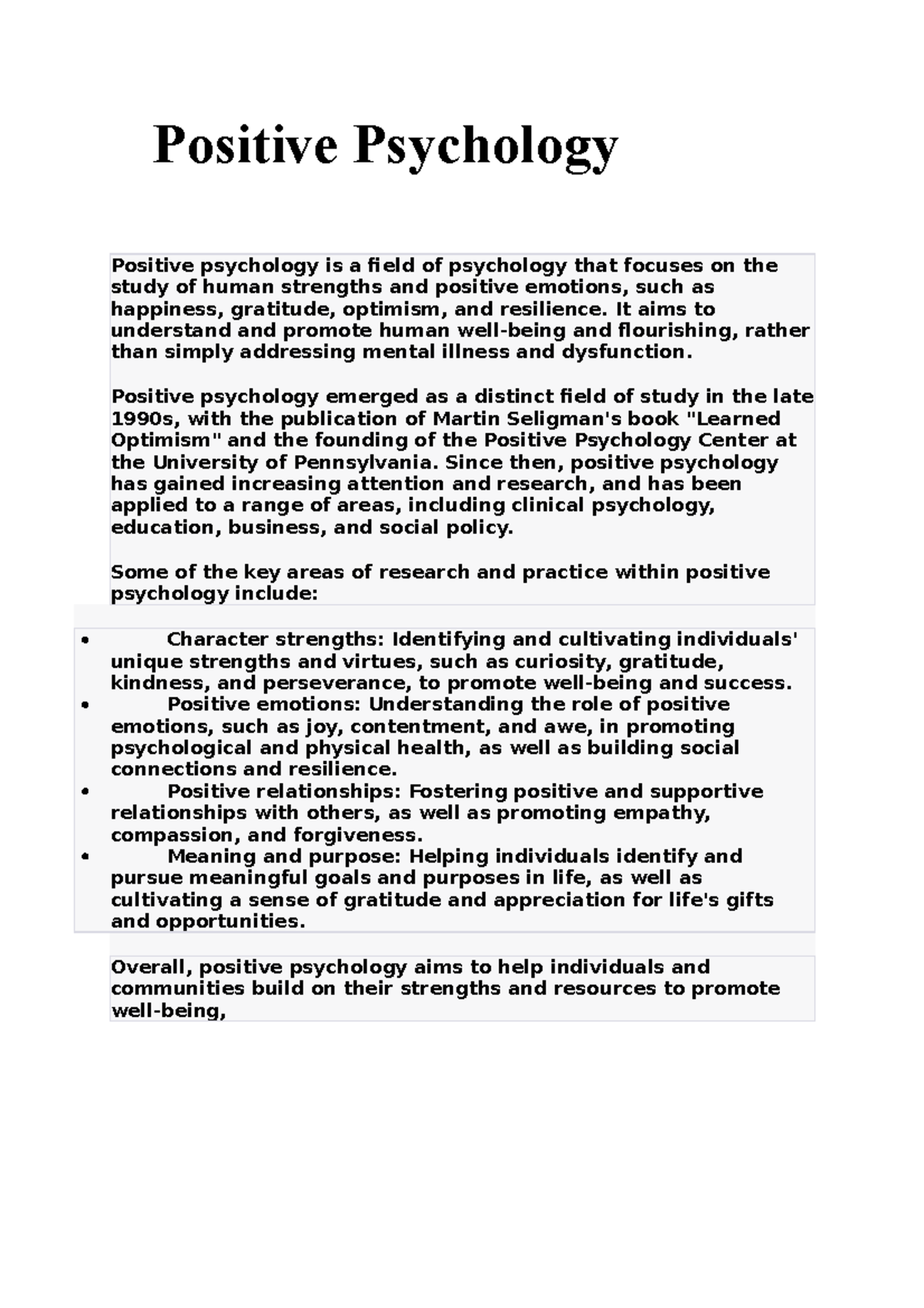 Positive Psychology - Positive Psychology Positive psychology is a ...