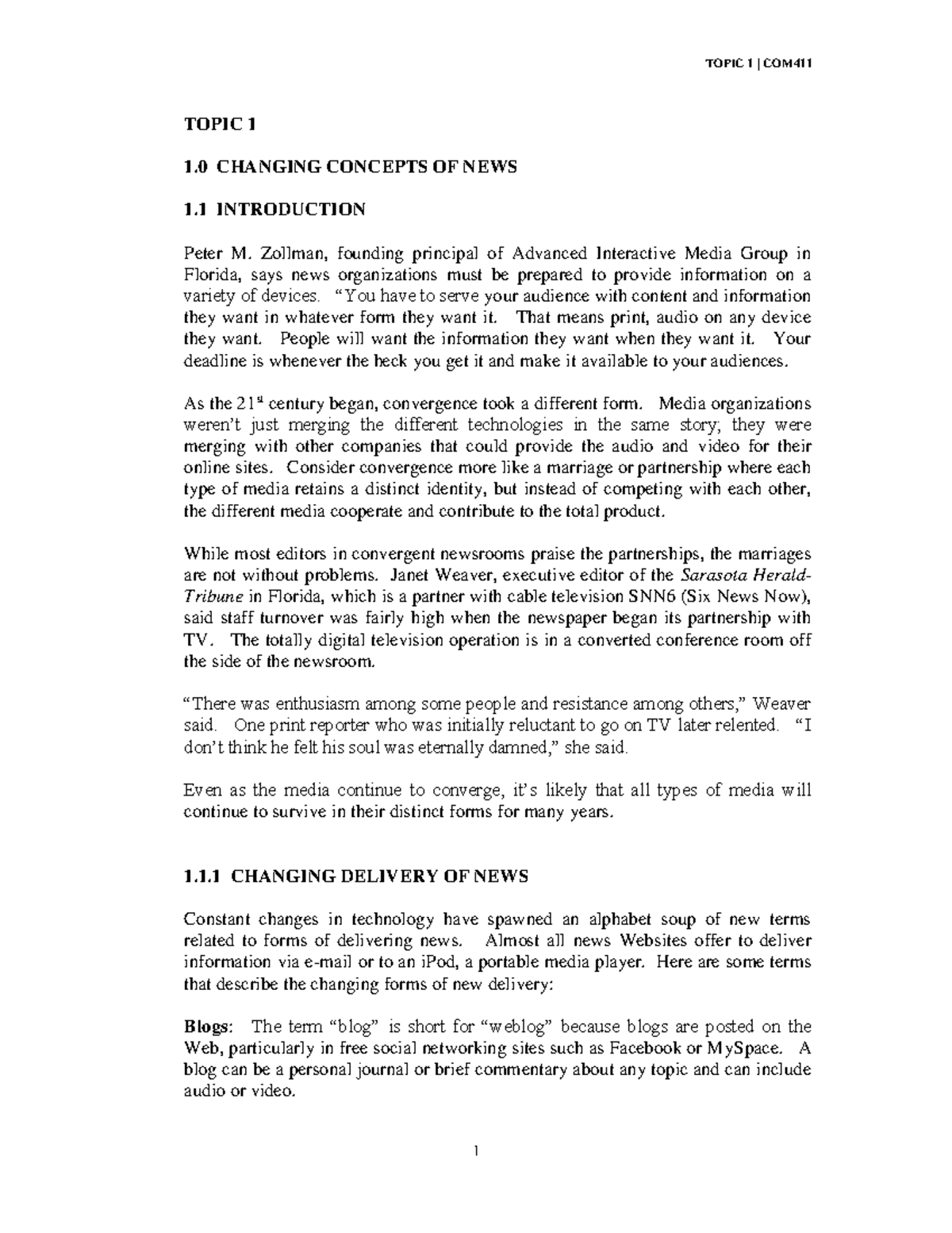 COM411 Topic 1 News Writing - TOPIC 1 1 CHANGING CONCEPTS OF NEWS 1 ...