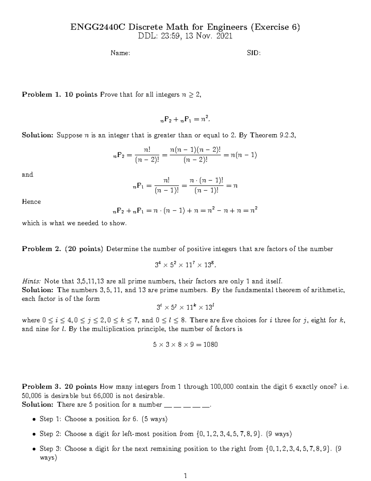 Ex6,7 sol - Exercise - ENGG2440C Discrete Math for Engineers (Exercise ...