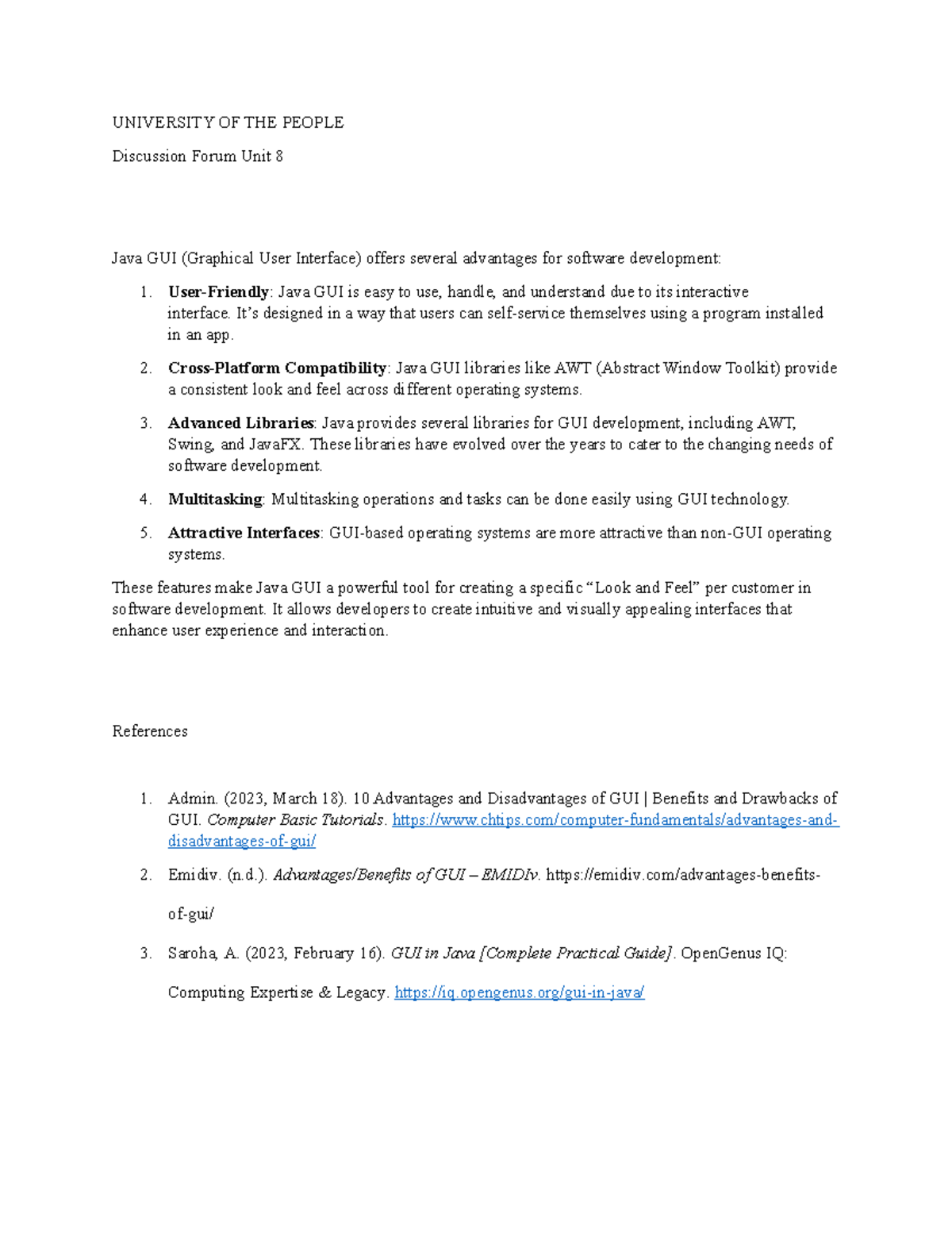 Discussion Forum Unit 8 - UNIVERSITY OF THE PEOPLE Discussion Forum ...