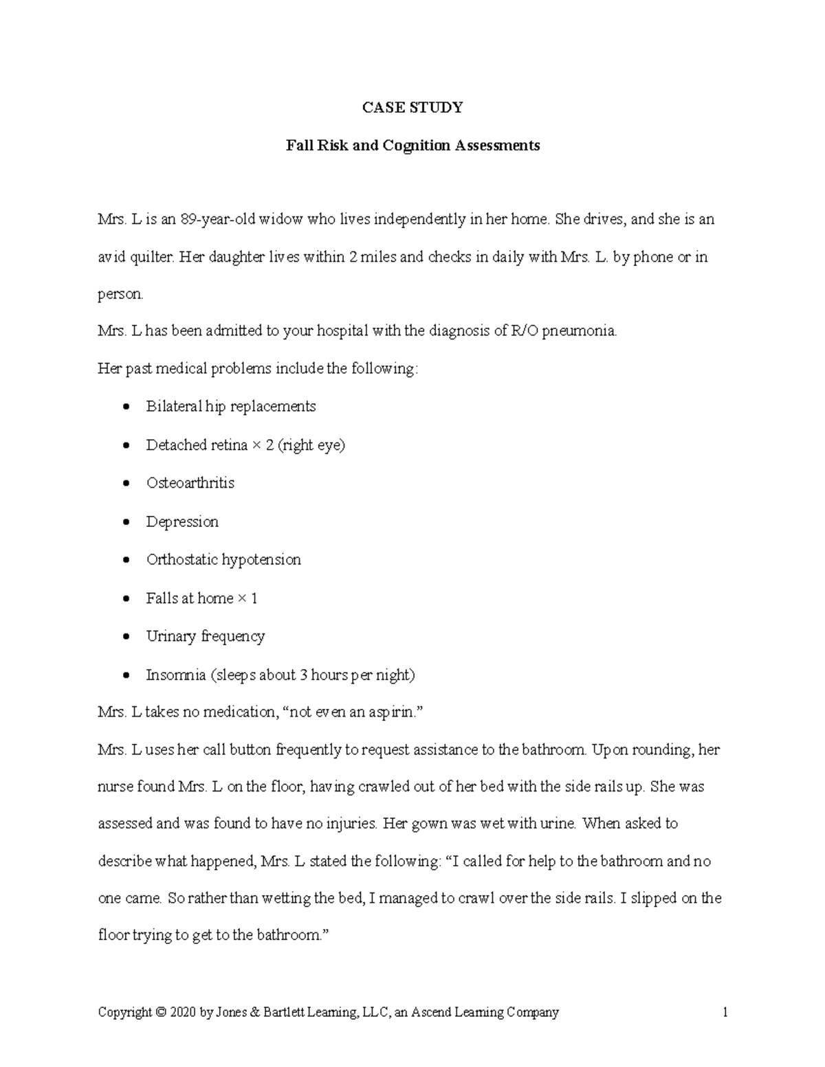 Case study fall - Copyright © 2020 by Jones & Bartlett Learning, LLC ...