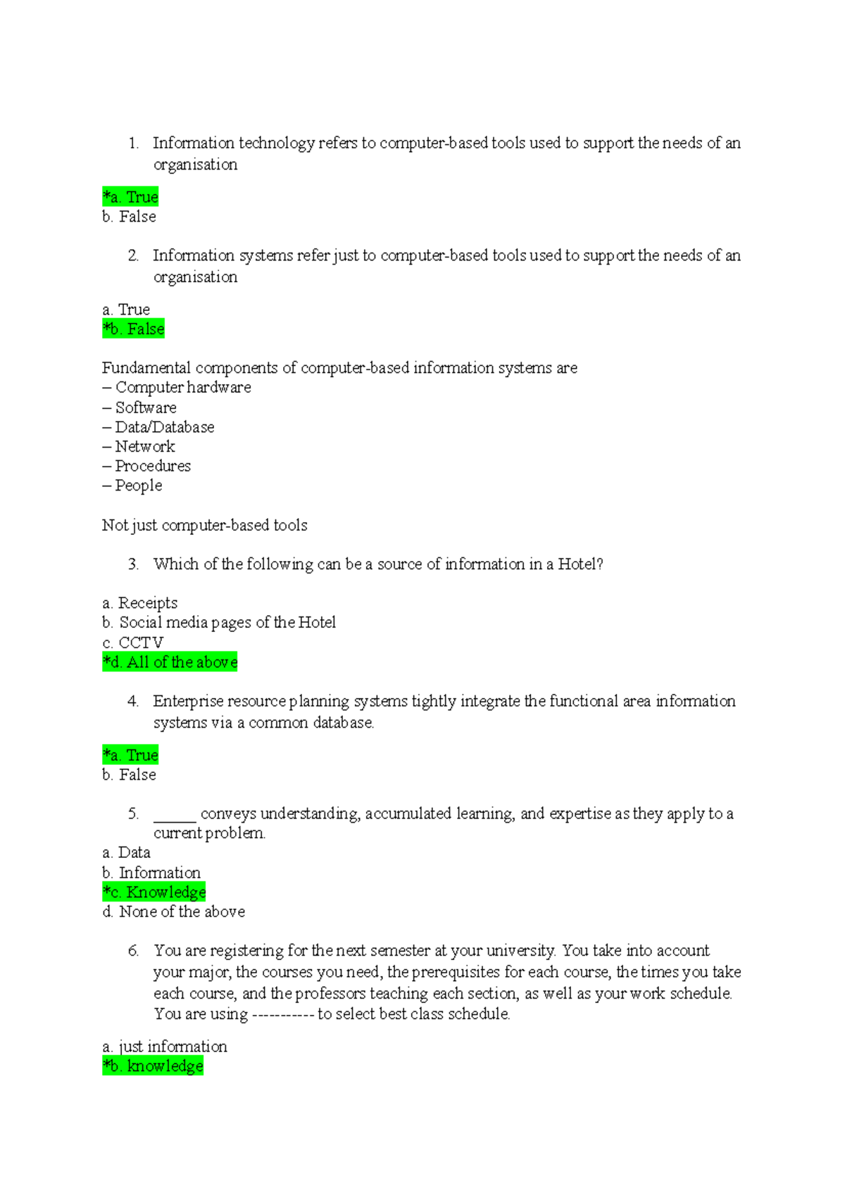 Final exam ques - Information technology refers to computer-based tools ...