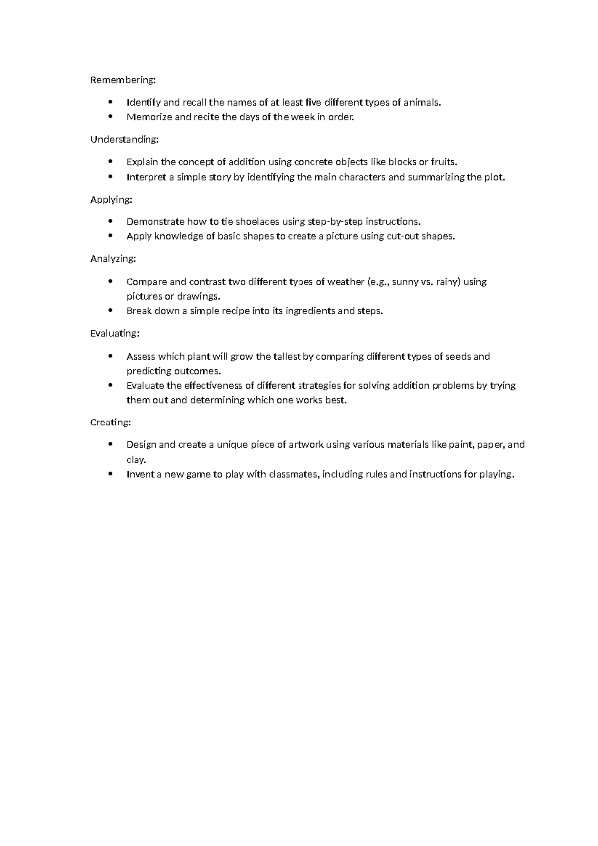 Objectives-taxonomy - lectures - Remembering: Identify and recall the ...