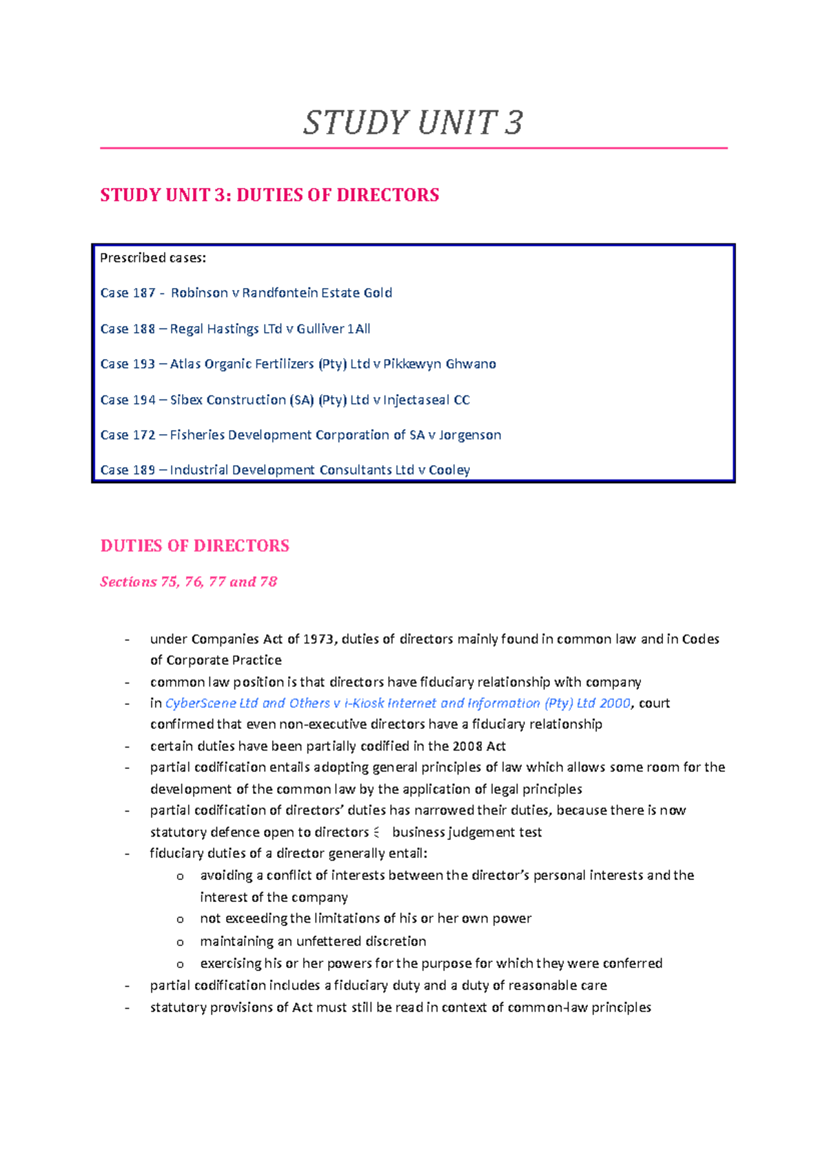 LML4806 Study Unit 3 - STUDY UNIT 3 STUDY UNIT 3: DUTIES OF DIRECTORS ...