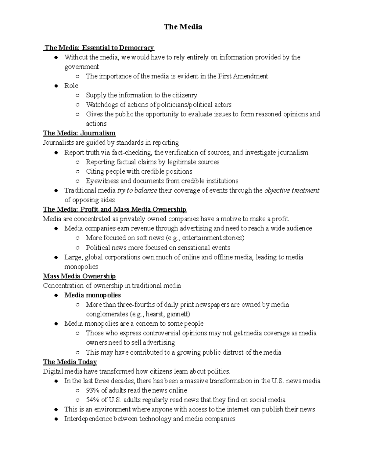 Chapter 7 Lecture Notes - The Media The Media: Essential to Democracy ...