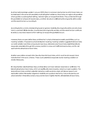 Astrom 6 - notes - The idea of a black hole dates back to the early ...