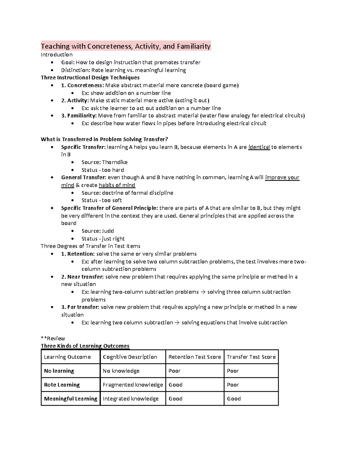 PSY 124 - 10. Teaching with Concreteness, Activity, and Familiarity ...