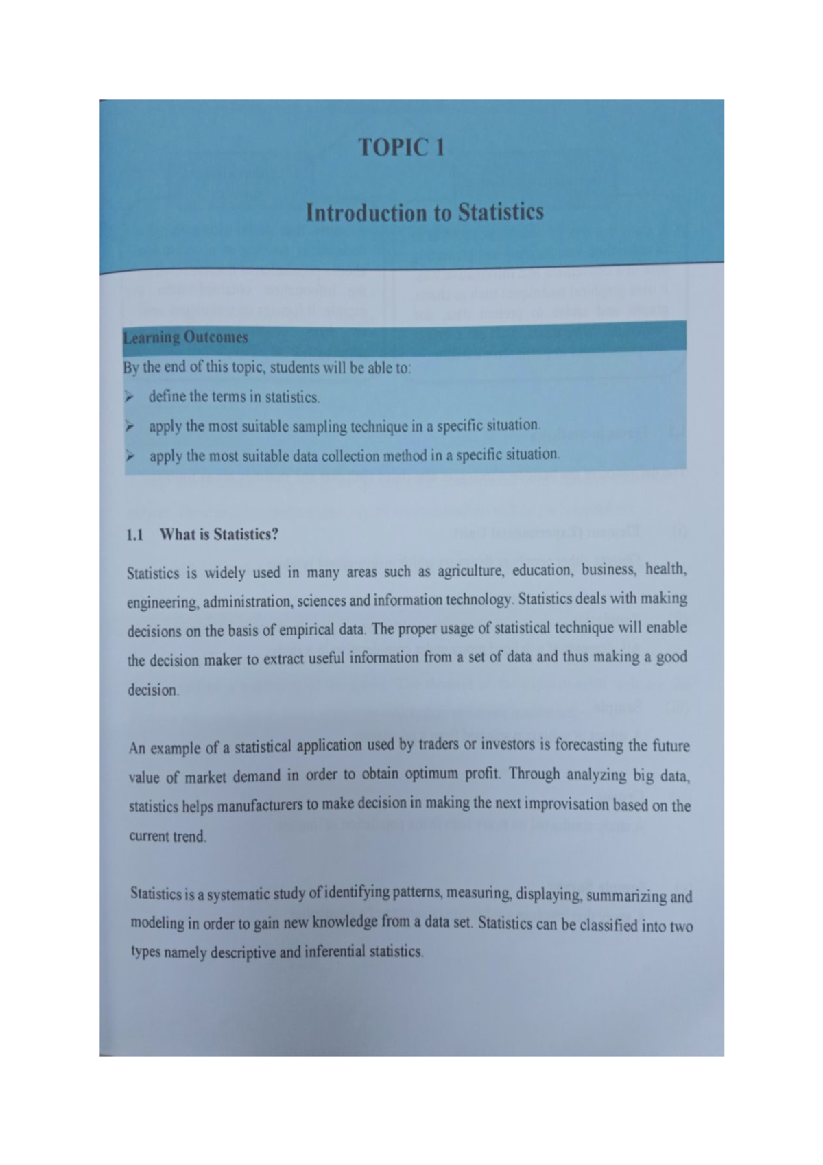Chap1 Intro to Statistics pdf - TOPIC 1 Introduction to Statistics ...