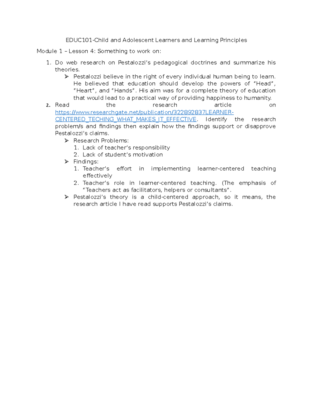 Module 1 – Lesson 4 - EDUC101-Child and Adolescent Learners and ...