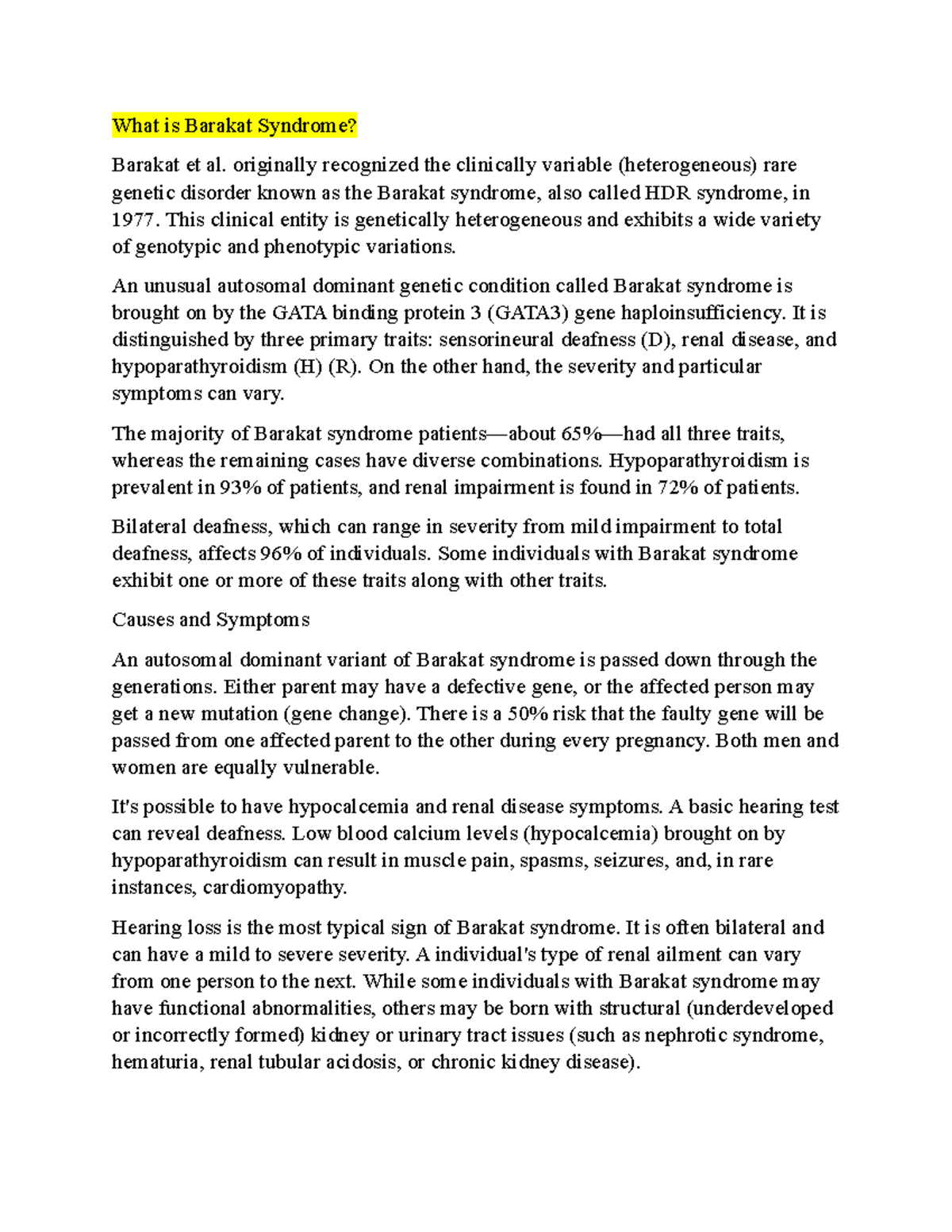 Barakat Syndrome - What is Barakat Syndrome? Barakat et al. originally ...