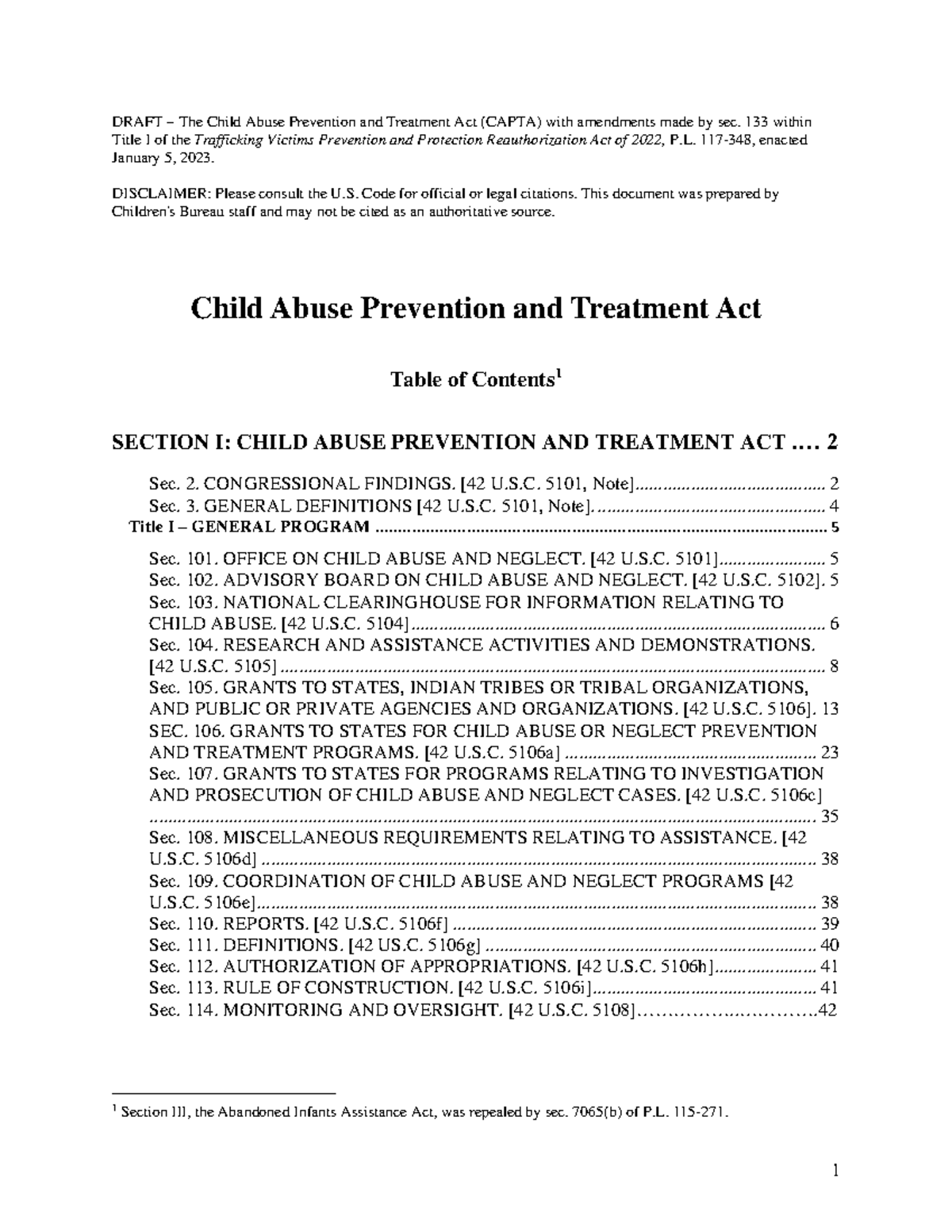 Capta - DRAFT – The Child Abuse Prevention and Treatment Act (CAPTA ...