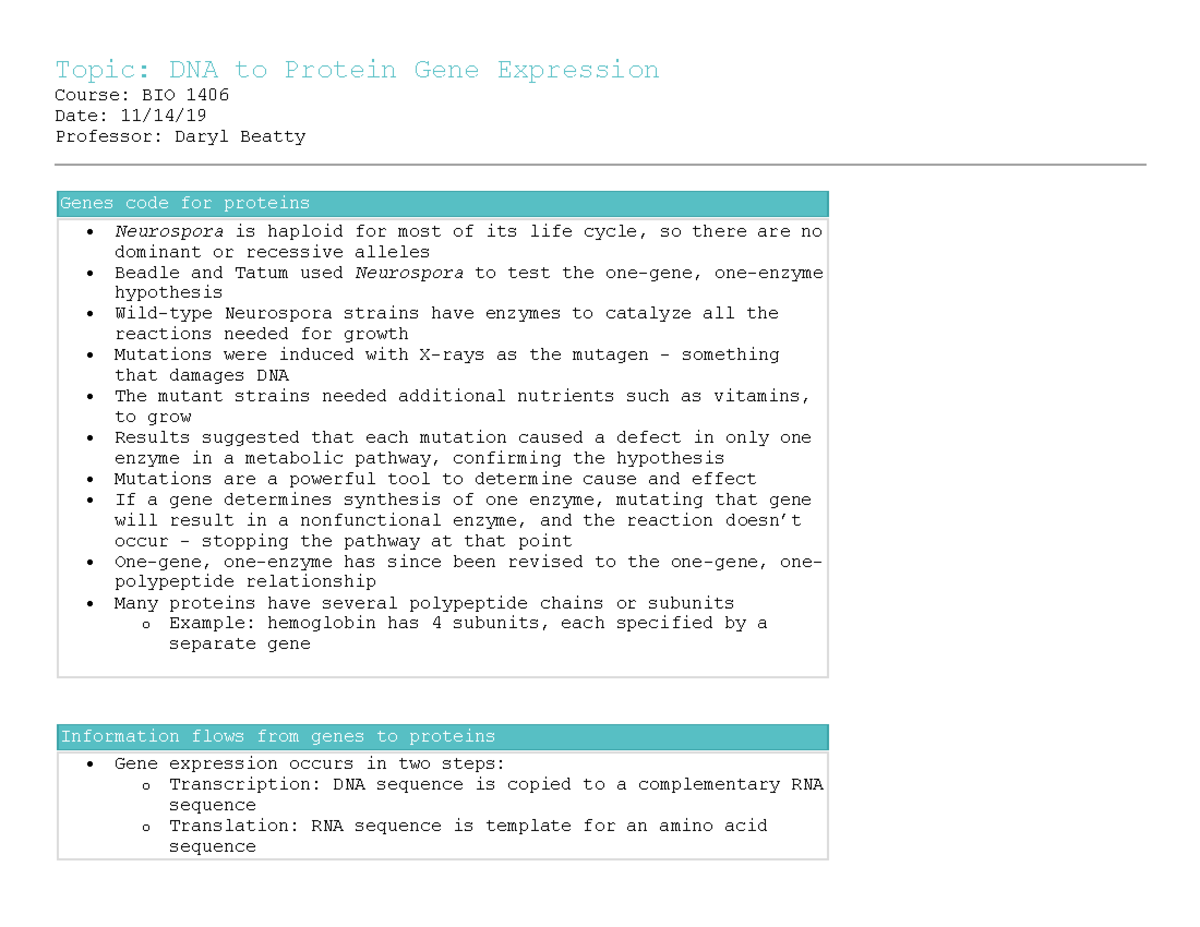 Chapter 14 - Warning: TT: undefined function: 32 Topic: DNA to Protein Gene Expression Course ...