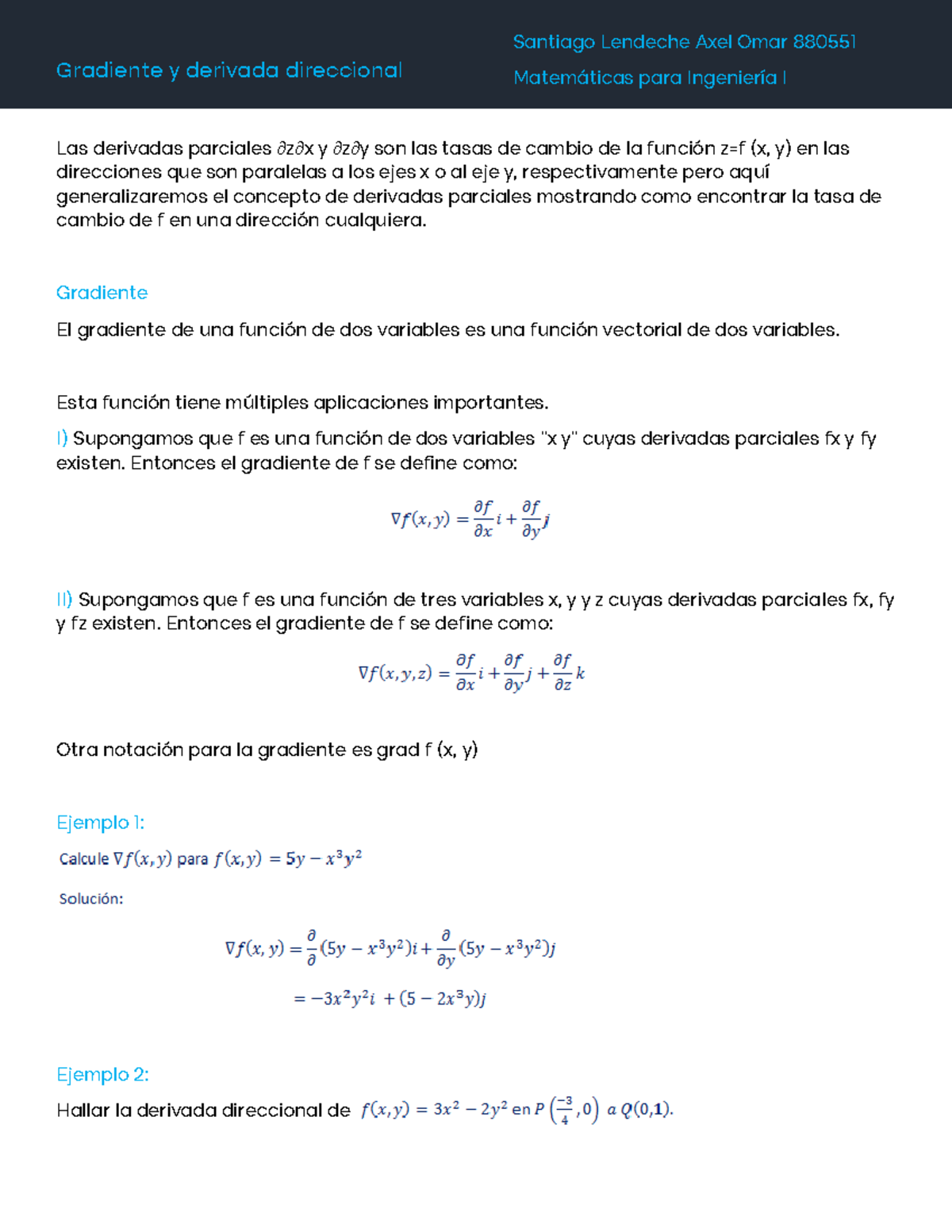 Gradiente y derivada direccional y parciales - Matemáticas - IPP - Studocu