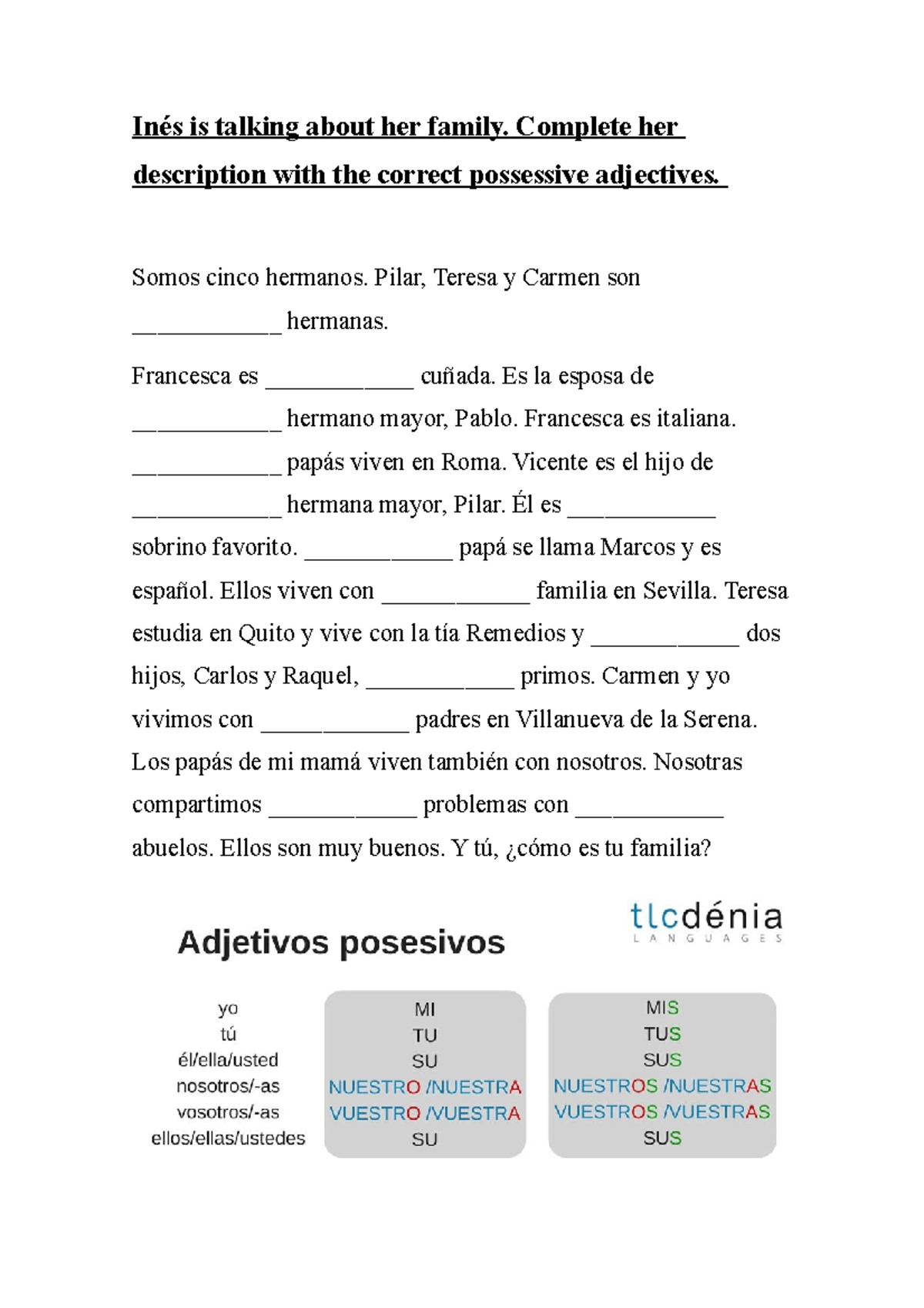 Inés is talking about her family - Complete her description with the ...