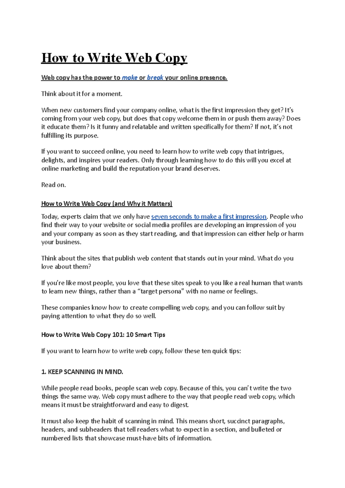 How to Write Web - Think about it for a moment. When new customers find ...