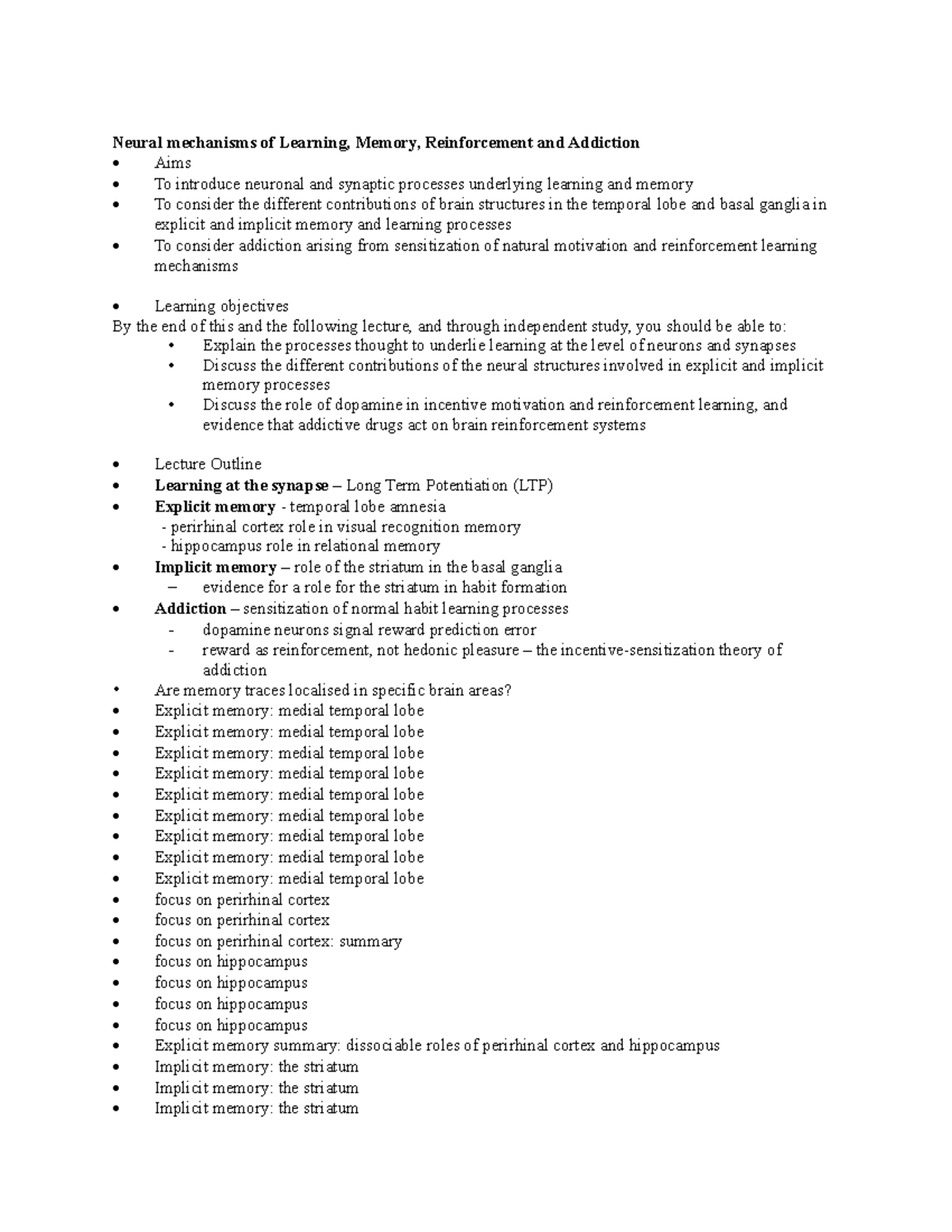 Neural mechanisms of Learning - • Kalivas and Nakamura (1999) Neural ...