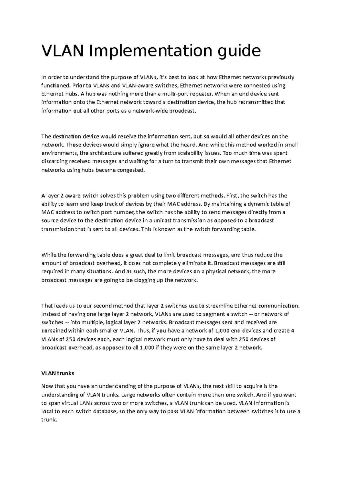 VLAN Implementation guide - Prior to VLANs and VLAN-aware switches ...
