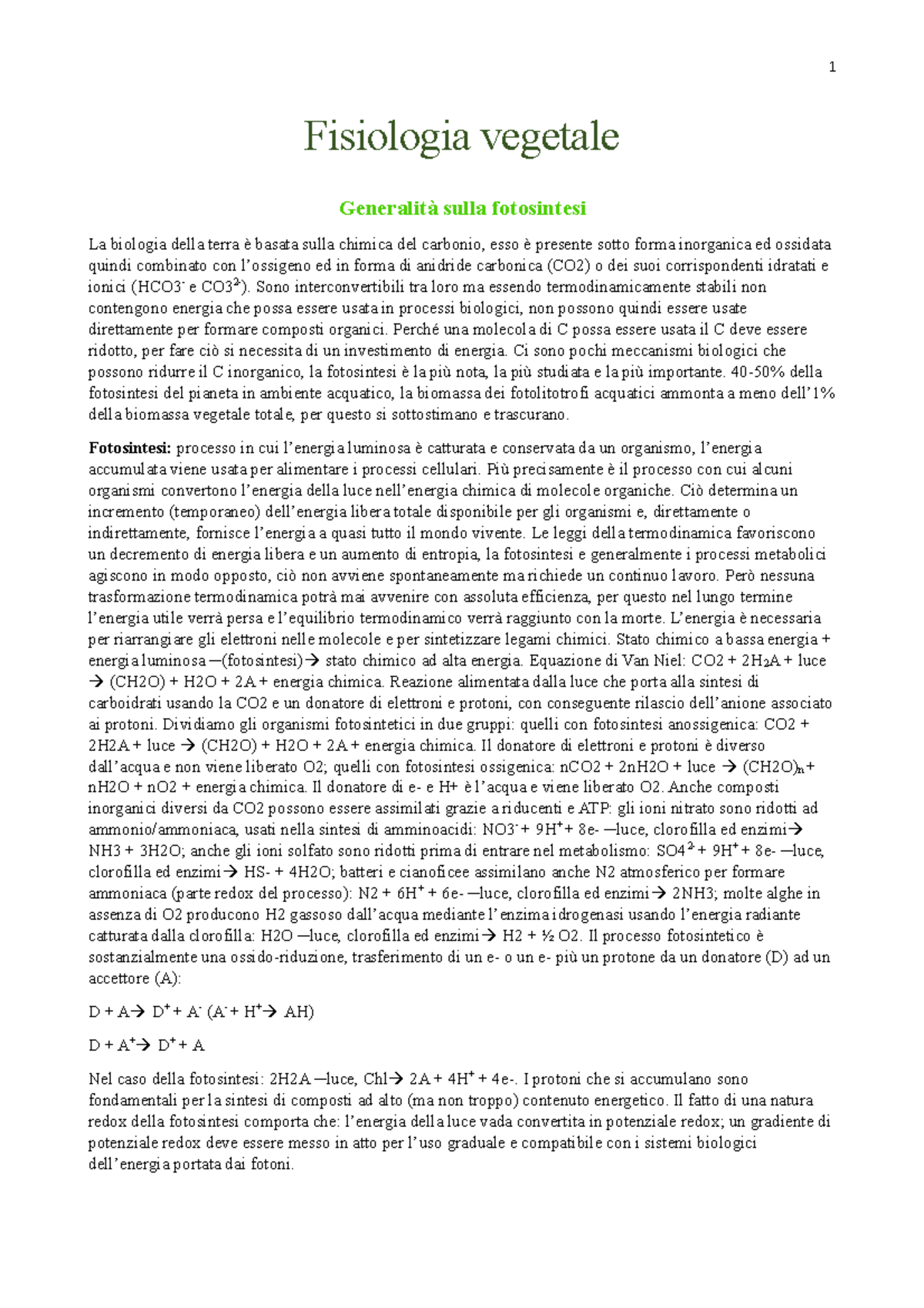 Fisiologia Vegetale Slide - 1 Fisiologia vegetale Generalità sulla ...