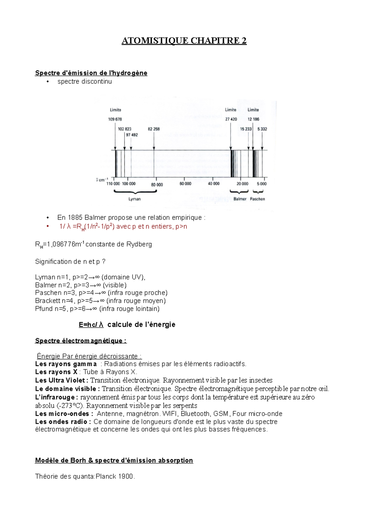 Atomistique chapitre 2 - ATOMISTIQUE CHAPITRE 2 Spectre d'émission de l ...