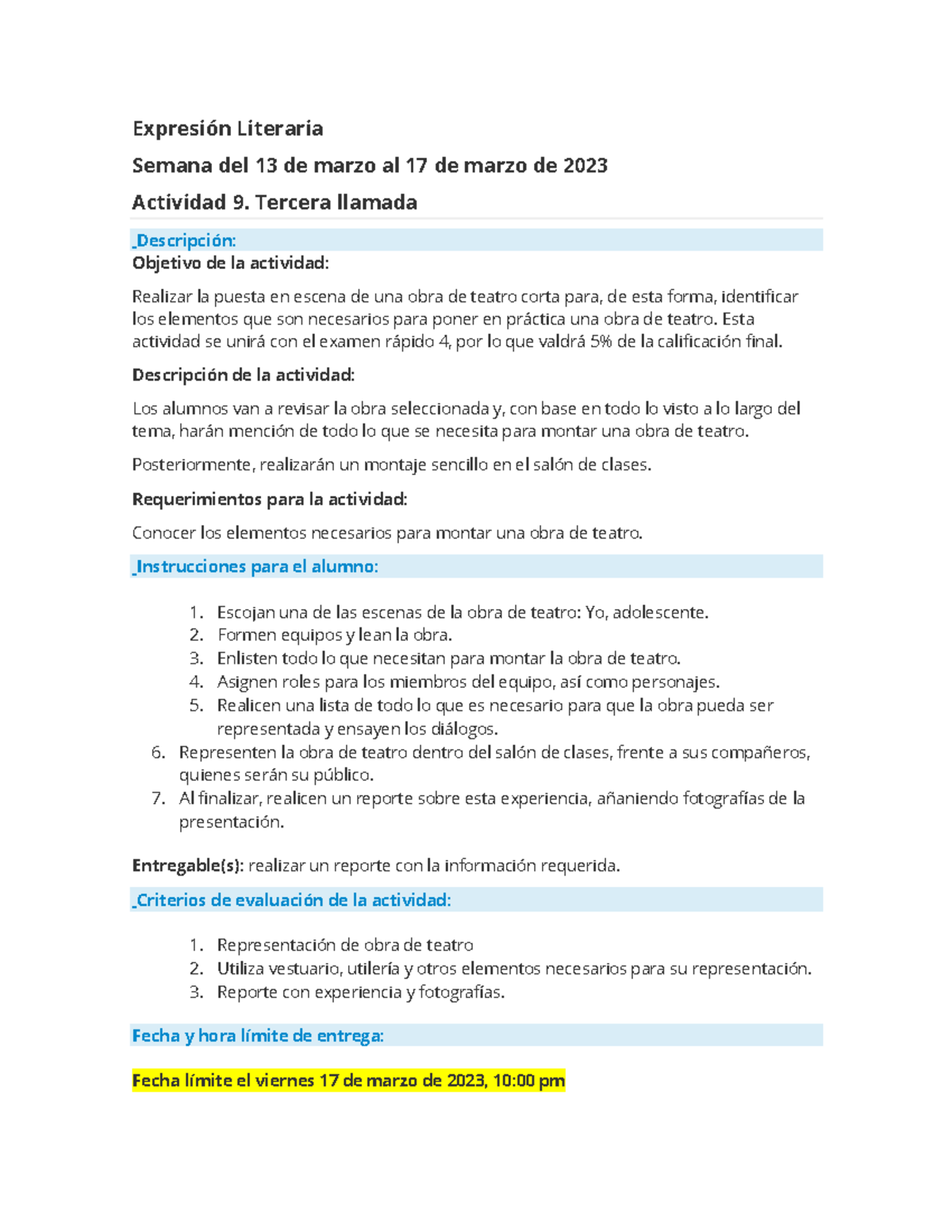 Tema 9 Expresión Literaria - Expresión Literaria Semana del 13 de marzo ...