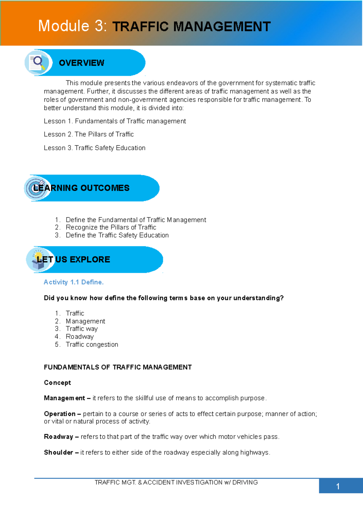 Traffic Management and Accident Investigation module - TRAFFIC MGT ...