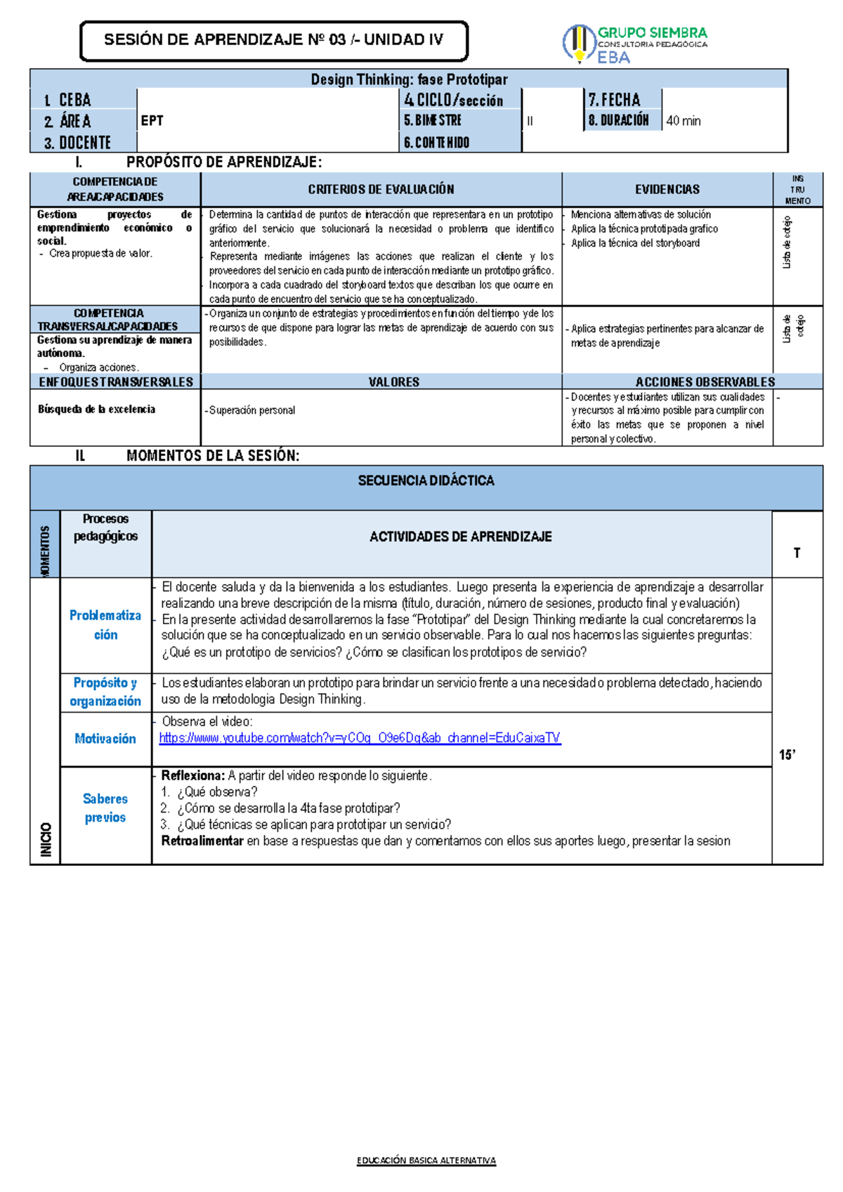 UD-IV Sesión 3 EPT 2° Avanzado Design Thinking fase “Prototipar” - Design Thinking: fase ...