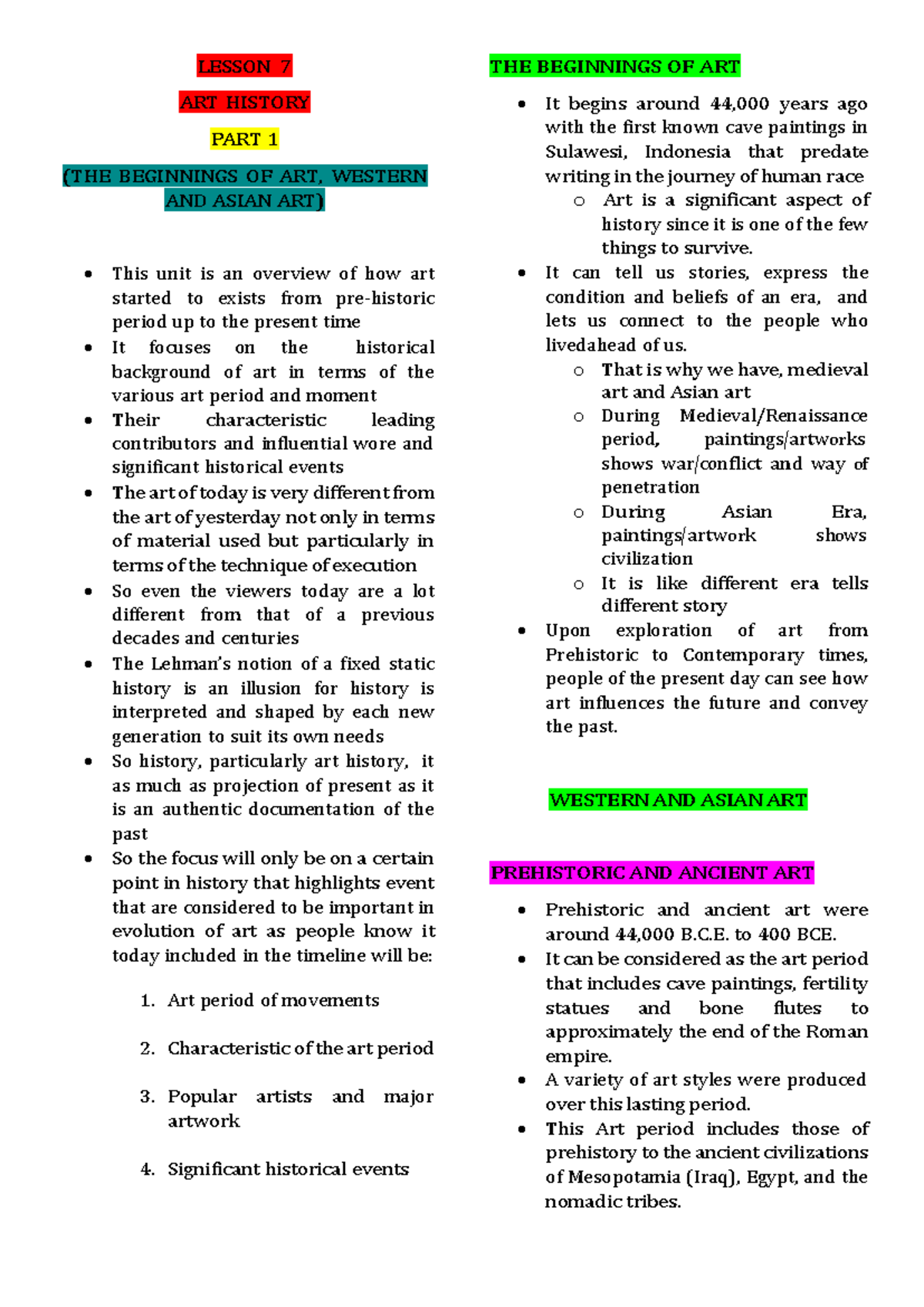 Semifinals+new - Reviewer for Art Appreciation - LESSON 7 ART HISTORY ...