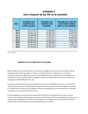 Actividad Integradora 2 Modulo 1 - Actividad: Uso e impacto de las TIC en la sociedad Nombre del ...